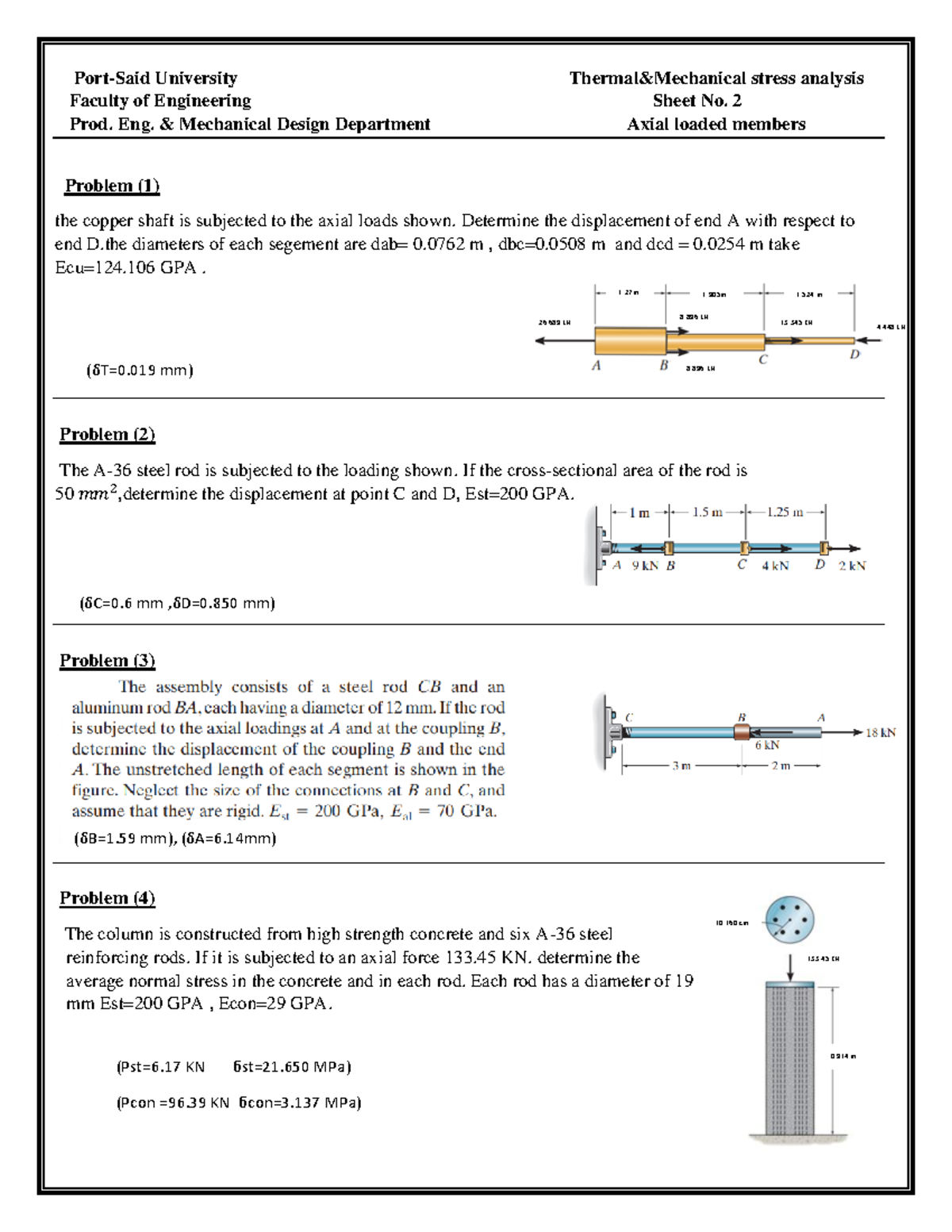 Sheet 2(axial loads)-2 - Port-Said University Thermal&Mechanical stress ...