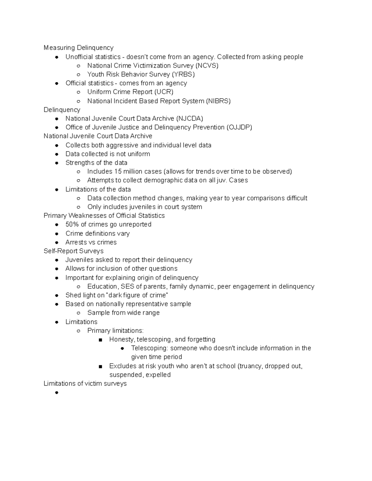 JUS331 Measuring Deliquency - Measuring Delinquency Unofficial ...