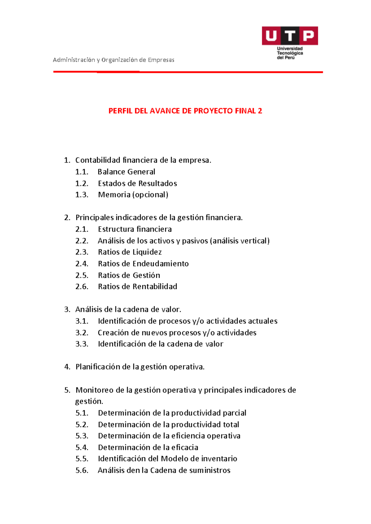 Perfil DEL Avance DE Proyecto Final 2 Mdyoyq - Administración y ...