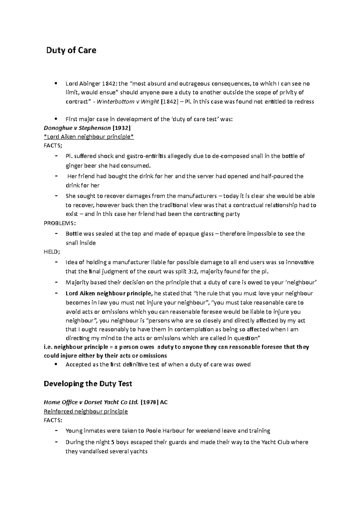 Topic 2 - Duty of Care - Lecture notes 2-3 - Duty of Care Lord Abinger ...