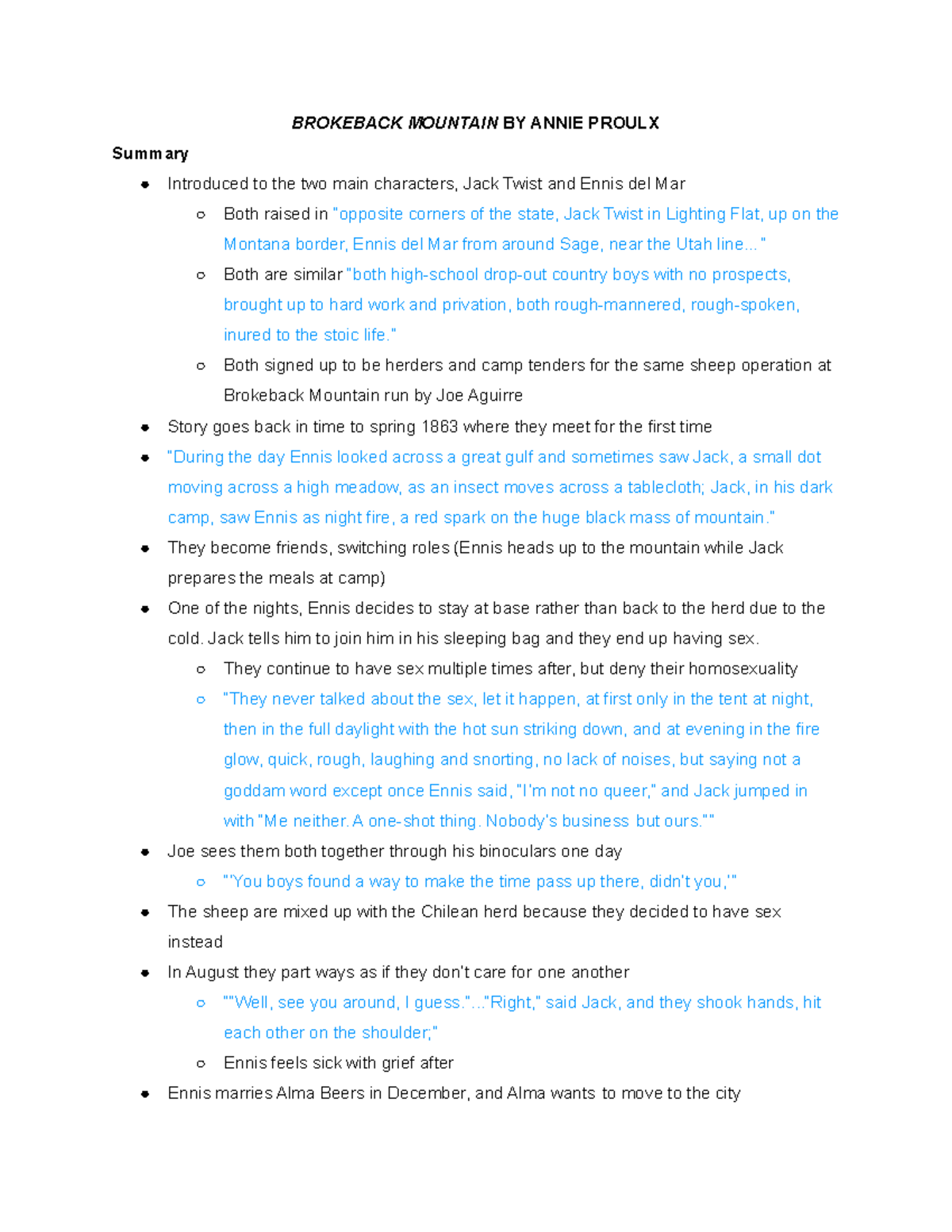 WEEK 1 READINGS - BROKEBACK MOUNTAIN BY ANNIE PROULX Summary Introduced ...