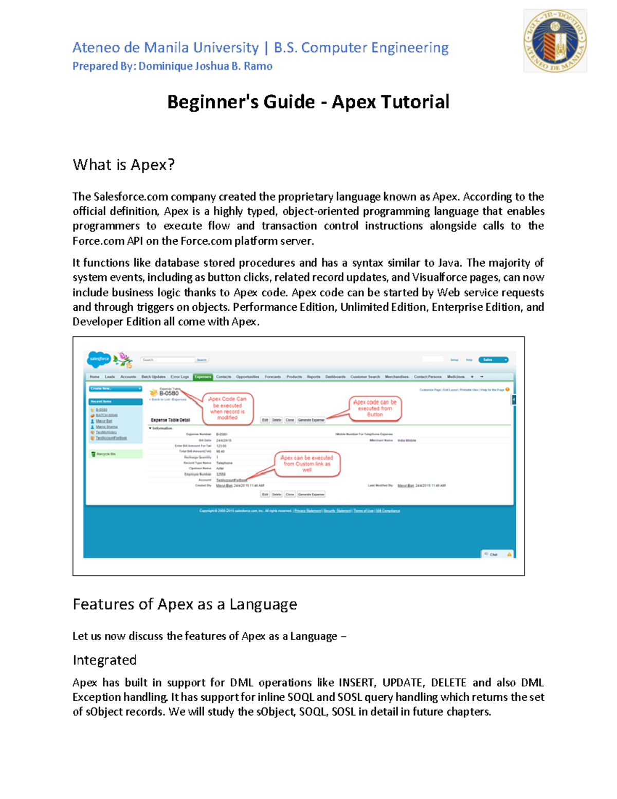 Beginners Guide Apex Tutorial Prepared By Dominique Joshua B