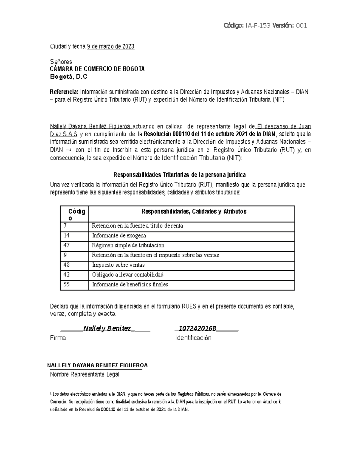 Carta De Obligaciones - Código: IA-F-153 Versión: 001 Ciudad y fecha 9 ...