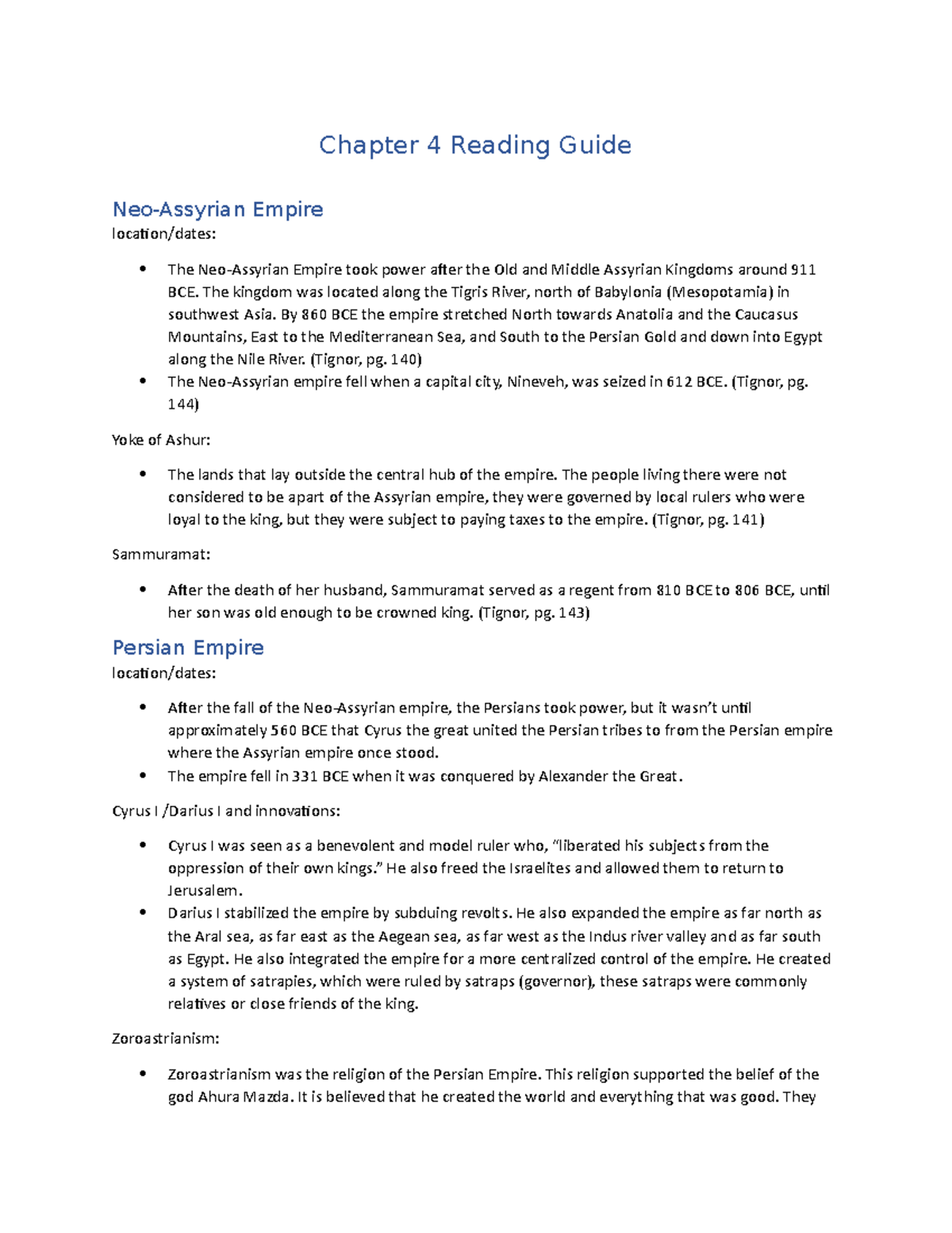 Chapter 4 Reading Guide - Chapter 4 Reading Guide Neo-Assyrian Empire ...