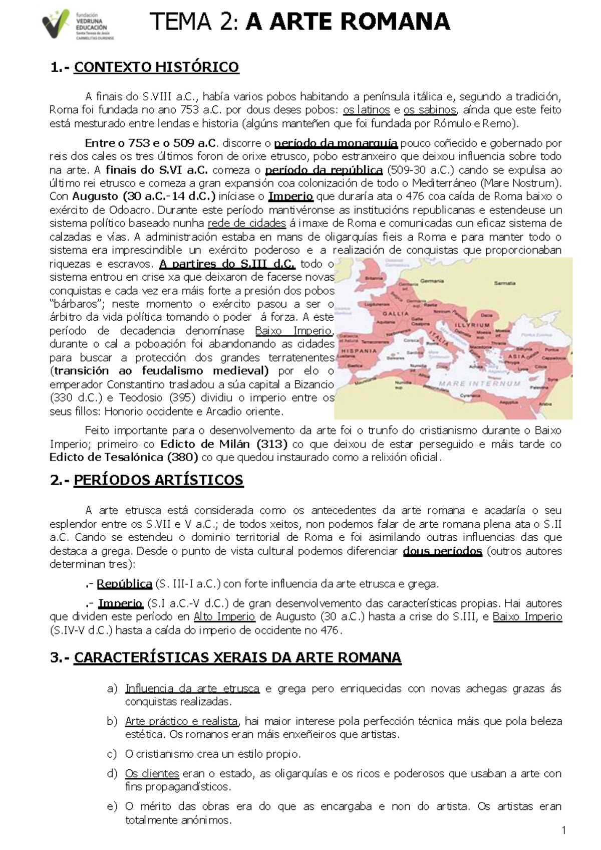 Roma - muy completos - TEMA 2: A ARTE ROMANA 1.- CONTEXTO HISTÓRICO A ...