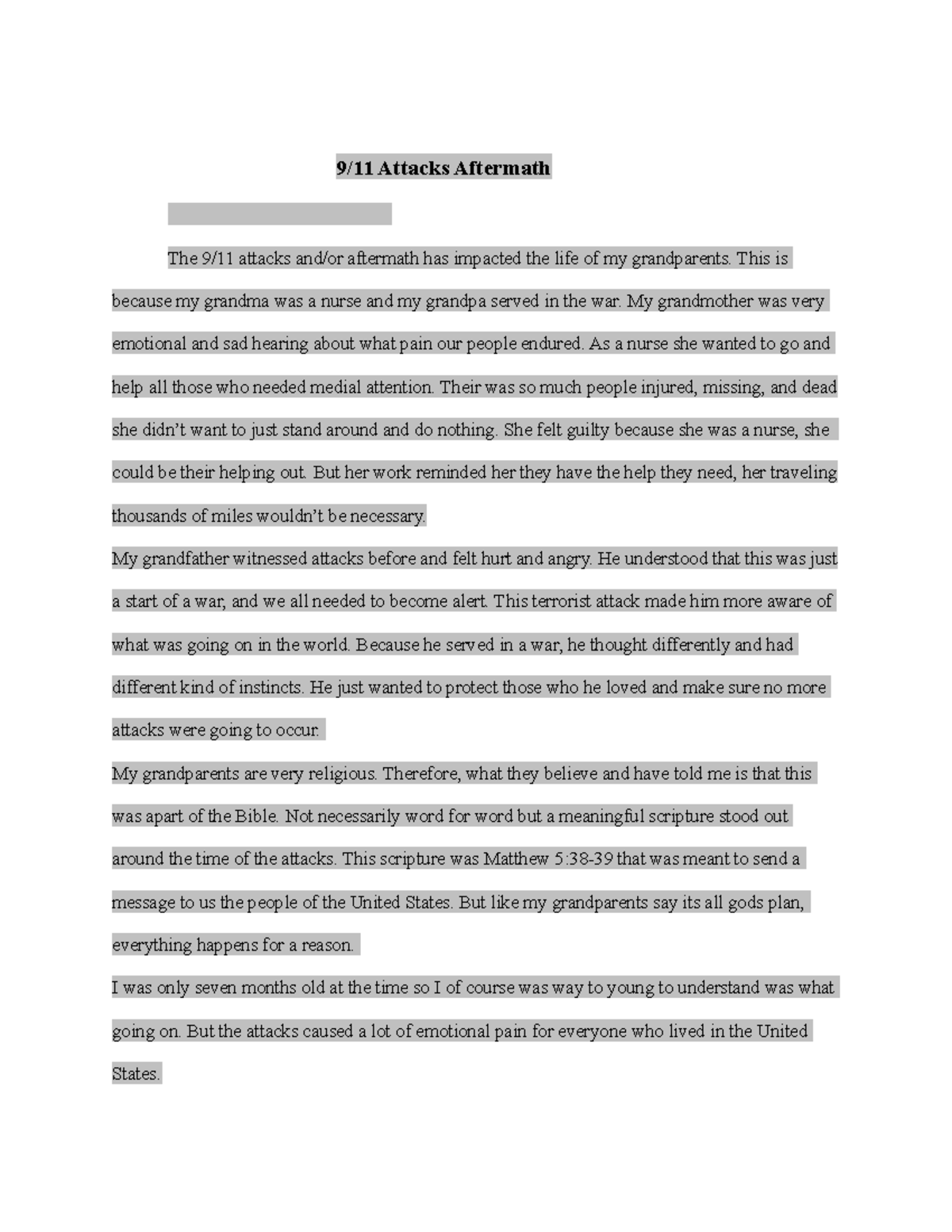 Document - 9/11 writing assignment. - 9/11 Attacks Aftermath The 9/11 ...