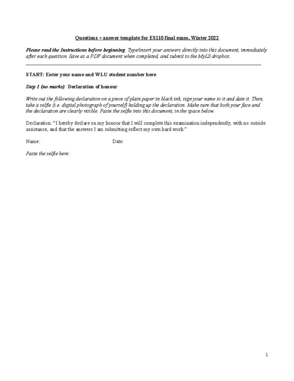 Final exam question and answer template - ES110 - WLU - Studocu