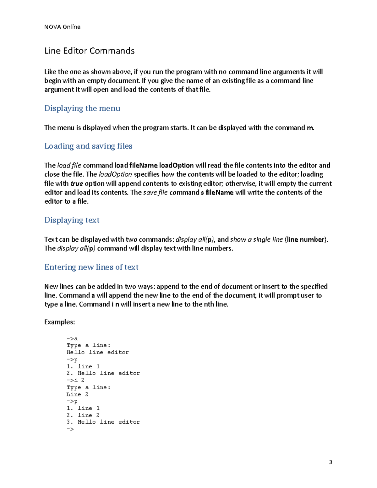 Chapter 4 study - NOVA Online 3 Line Editor Commands Like the one as ...
