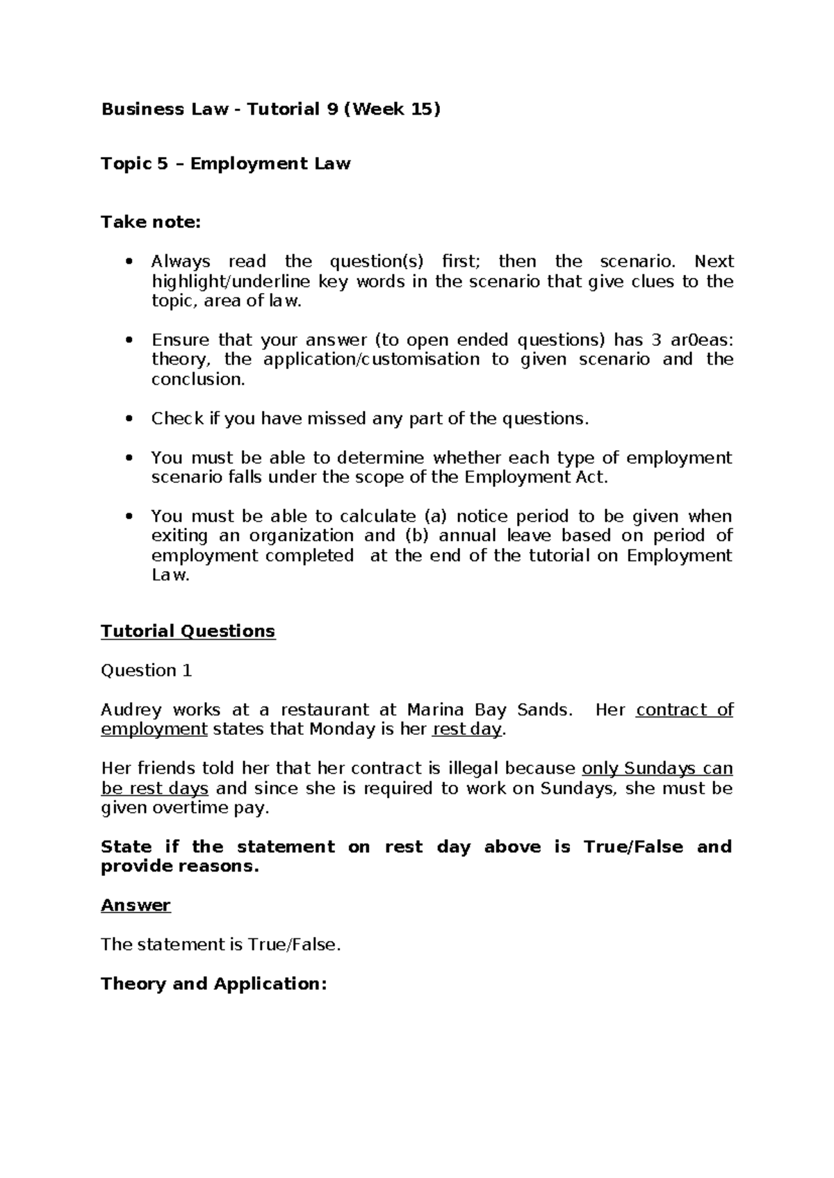 [Tutorial] 5. Employment Law - Business Law - Tutorial 9 (Week 15 ...