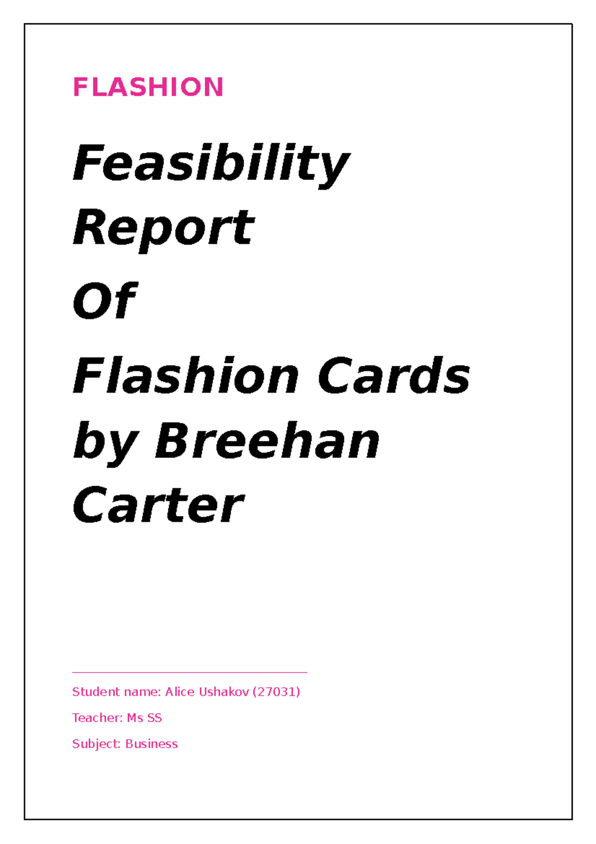 FA1 Business Final Submission - FLASHION Feasibility Report Of Flashion ...