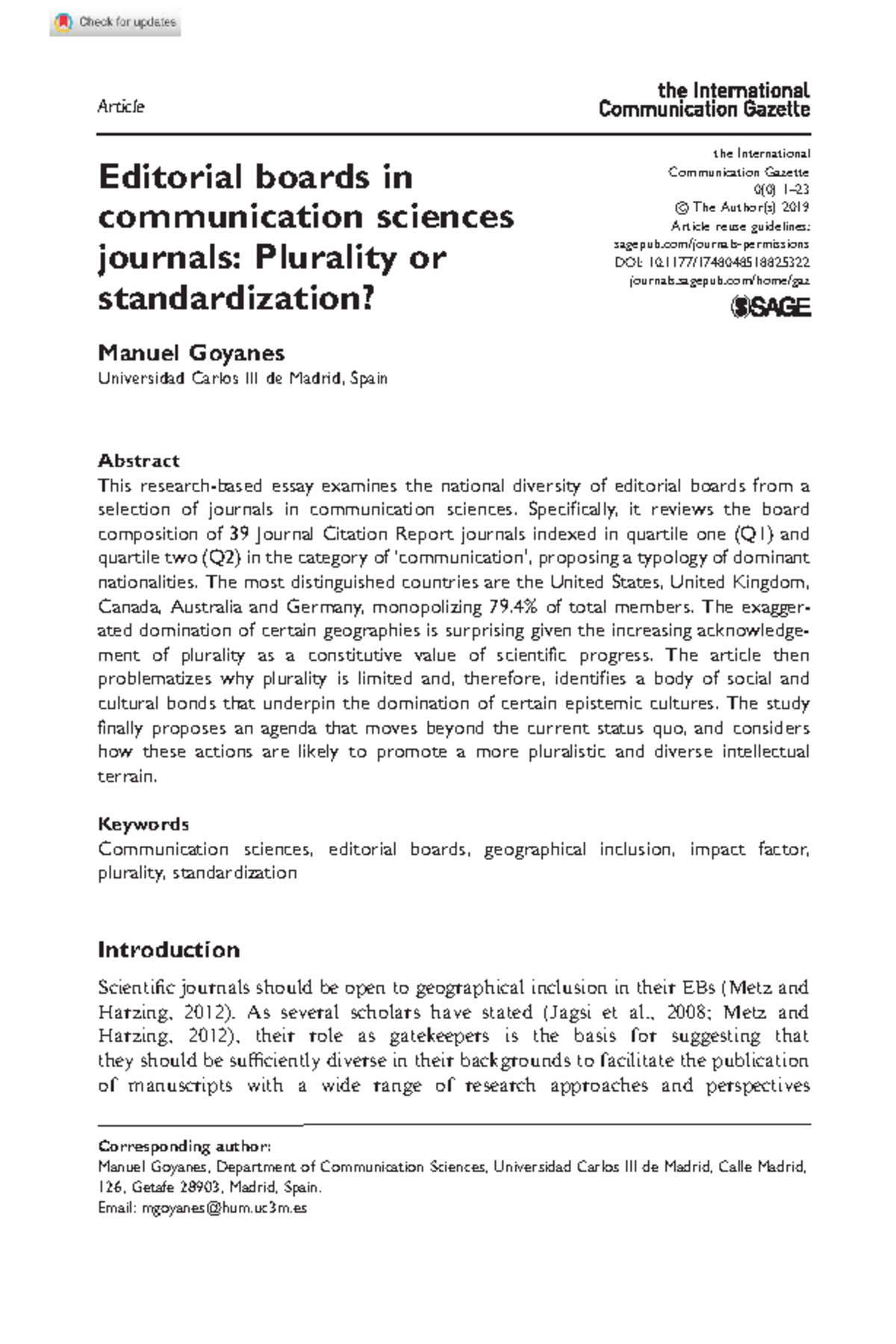 Editorial boards in communication scienc - the International ...
