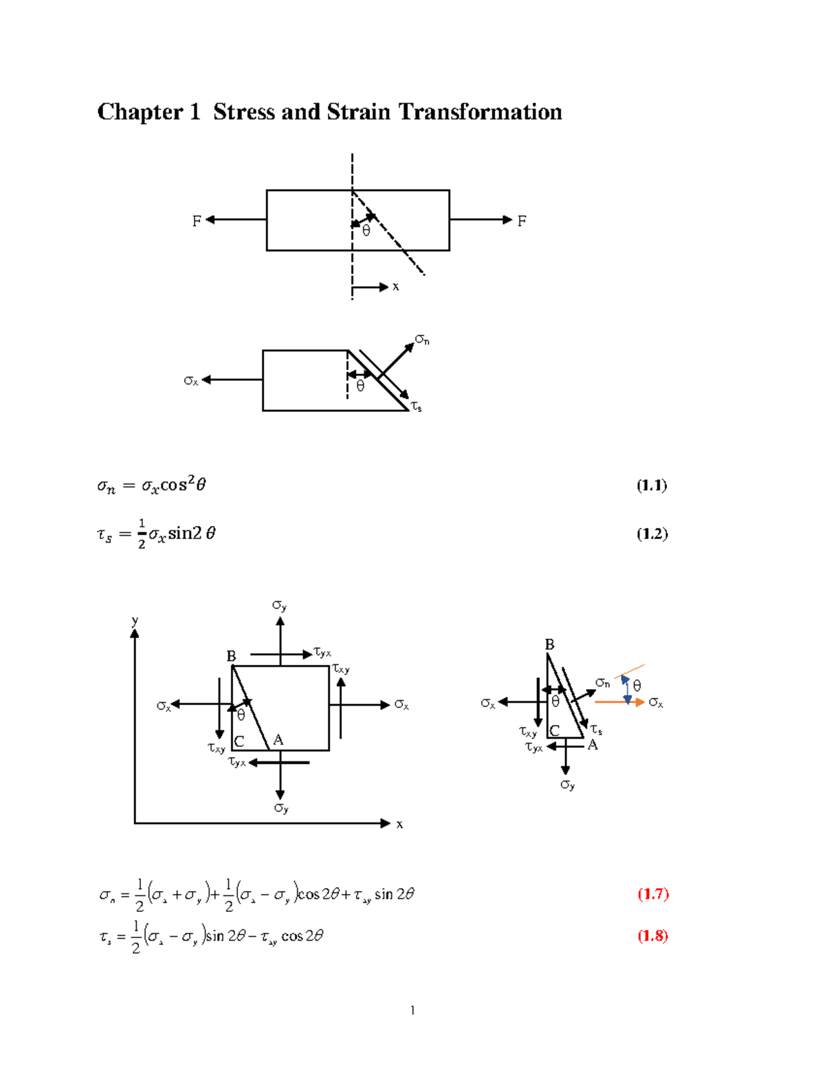 Midterm Review Notes - Chapter 1 Stress and Strain Transformation 𝜎𝑛 ...