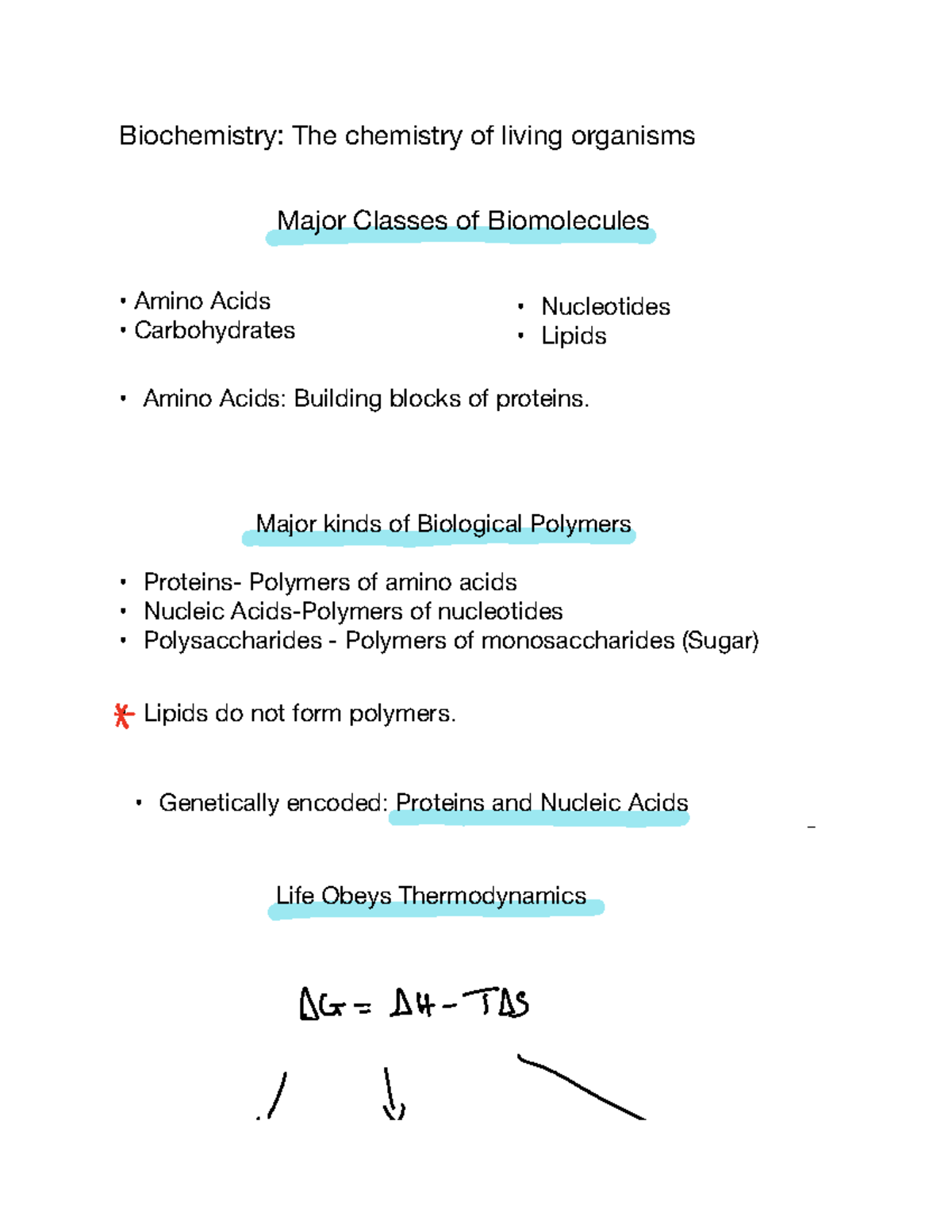 1-6 Notes - _ AG SH TSS 1 I Biochemistry: The chemistry of living ...