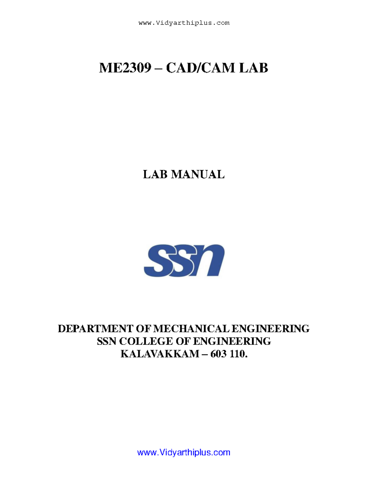 CAD CAM Manual ssn - ME2309 – CAD/CAM LAB LAB MANUAL DEPARTMENT OF ...
