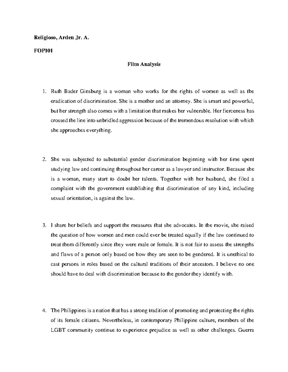 Religioso FILM Analysis - Religioso, Arden Jr. A. FOPI 01 Film Analysis ...