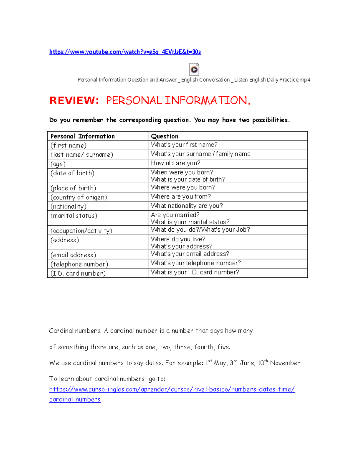Class 1 Introduction Review Original - ####### youtube/watch?v=gSq ...
