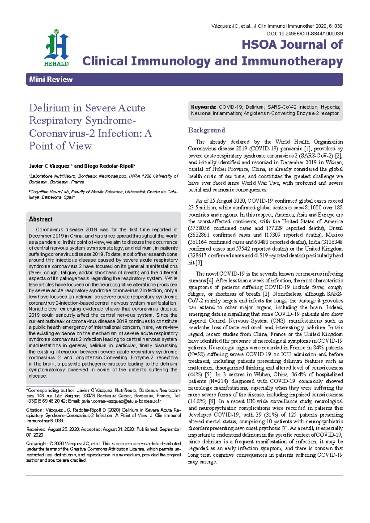 Delirium in severe acute respiratory syndrome coronavirus 2 infection a ...