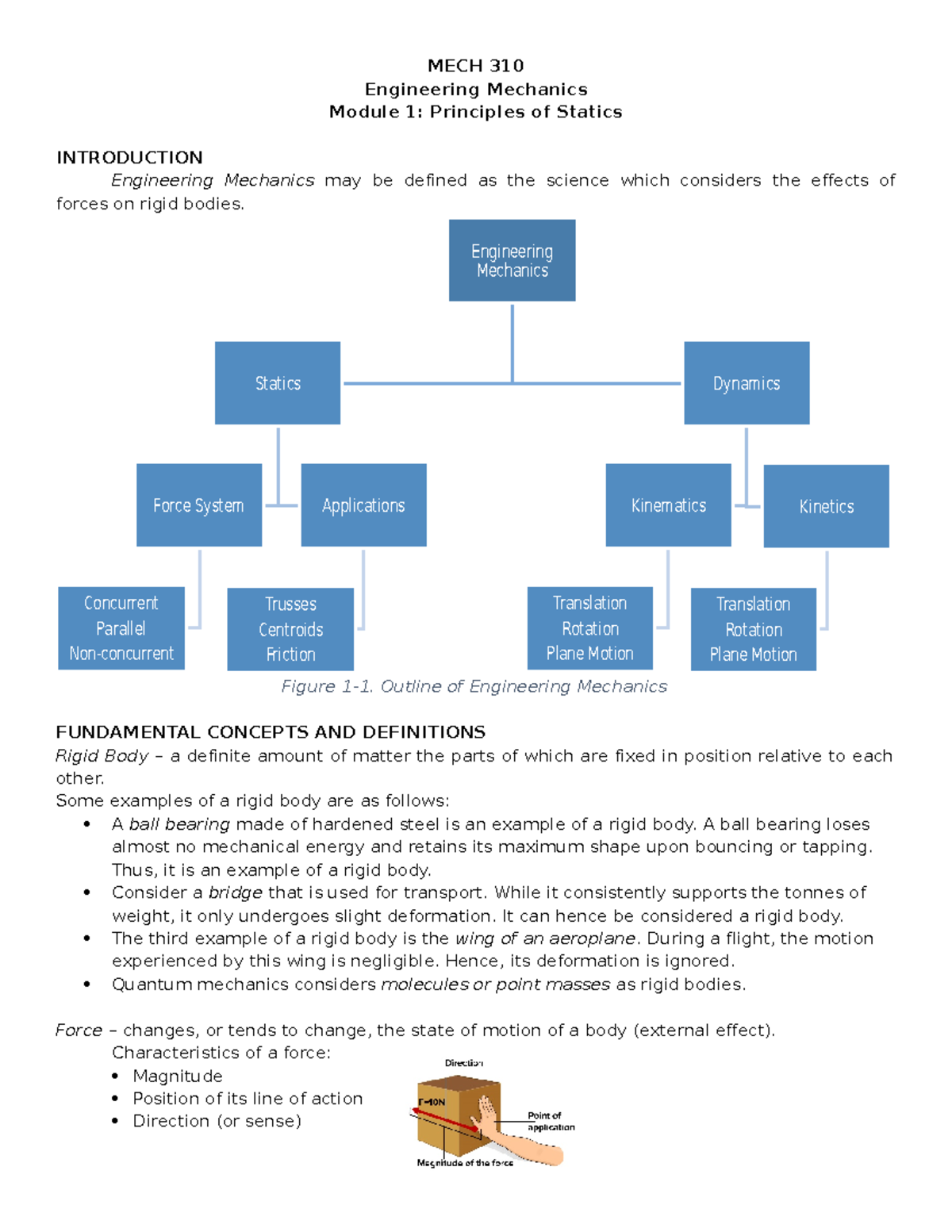 MECH 310 - Principles of Statics - MECH 310 Engineering Mechanics ...