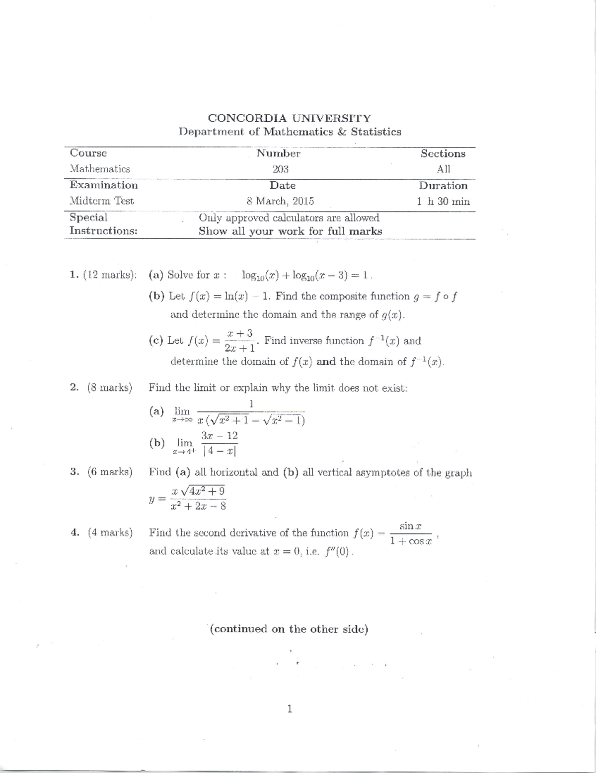 Midterm Winter 2015, questions - CONCORDIA UNIVERSITY Department of ...