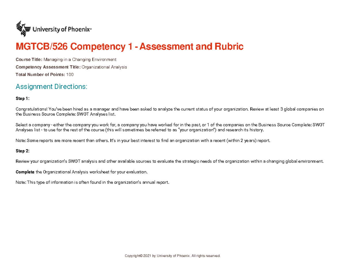 Mgtcb 526v1 Comp 1 Rubric - MGT 362 - UOPX - Studocu