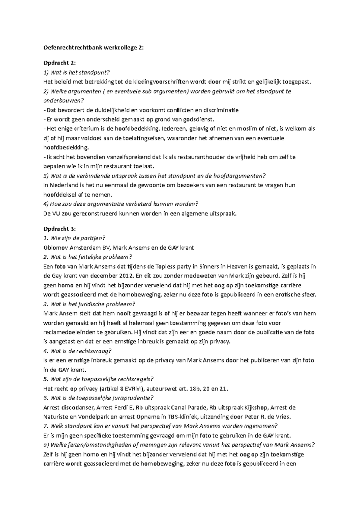 Werkgroep uitwerkingen - 2 - Oefenrechtrechtbank werkcollege 2 ...