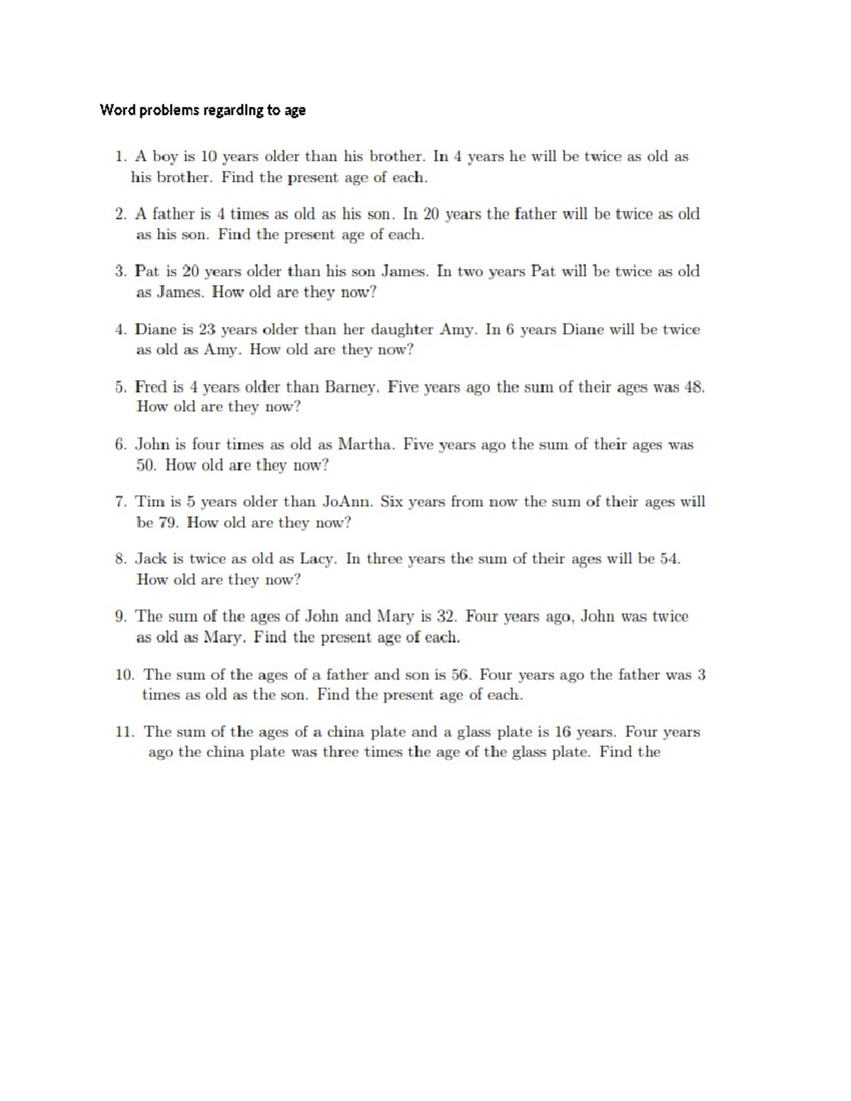 9 Word problems on Age - questions and answers - Educação Física - Word ...