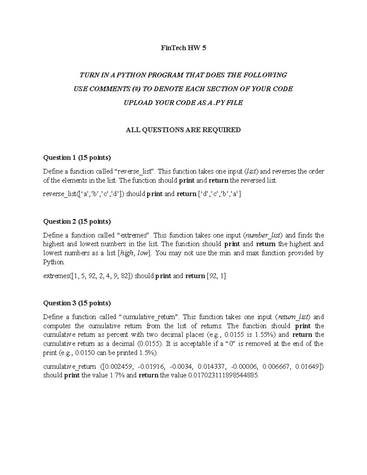 Fin Tech HW 5 - the hw outline given in class - FinTech HW 5 TURN IN A PYTHON PROGRAM THAT DOES ...