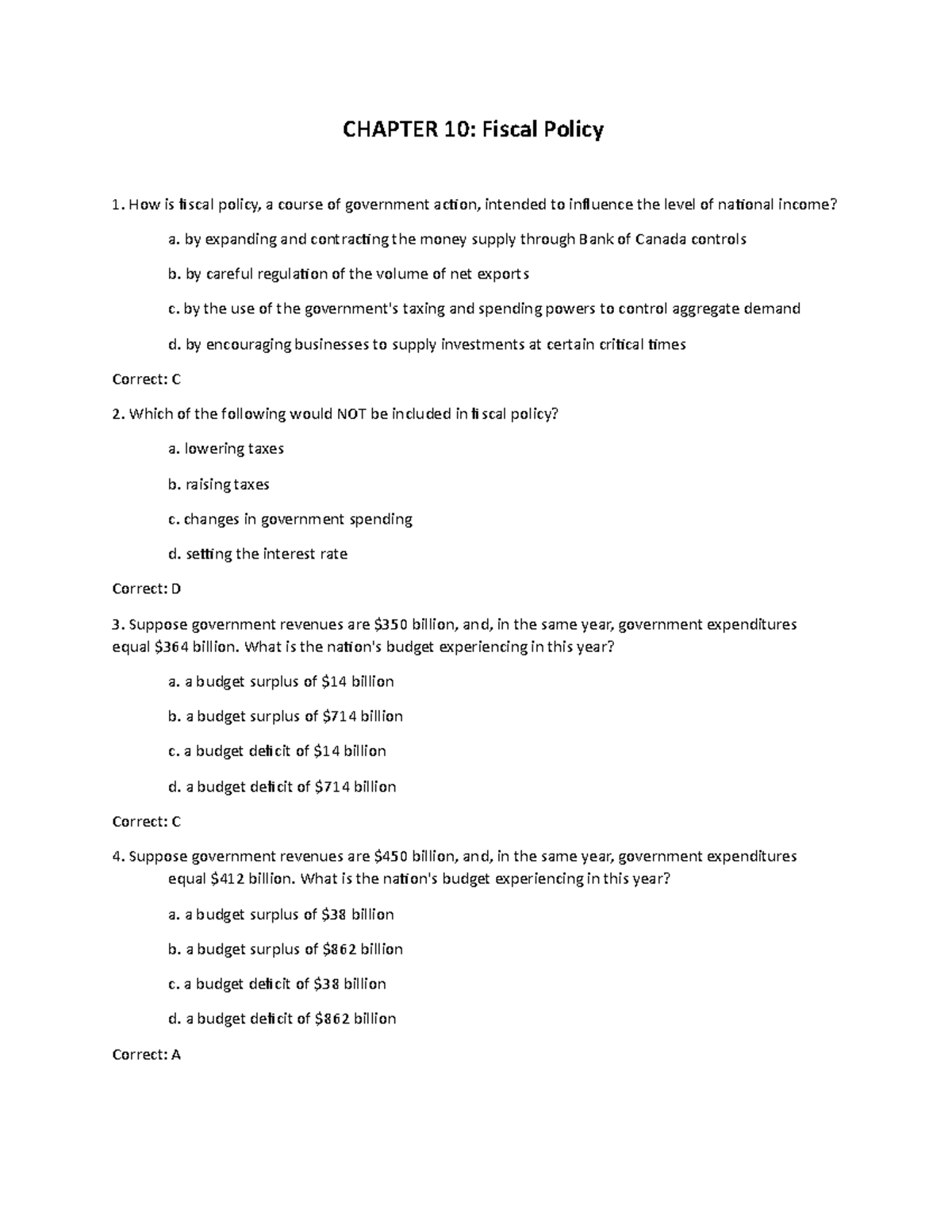 Chapter 10 Fiscal Policy - CHAPTER 10: Fiscal Policy How is fiscal ...