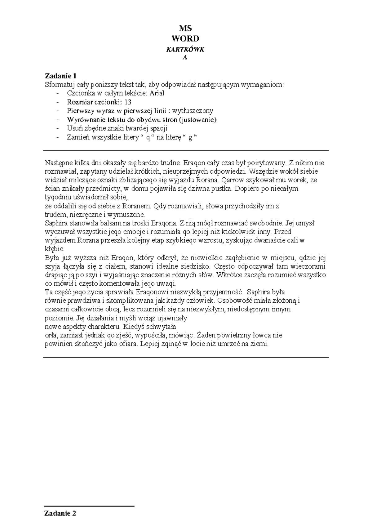 Word-kartkowka-5 - kartkówka z worda - MS WORD KARTKÓWK A Zadanie 1 ...