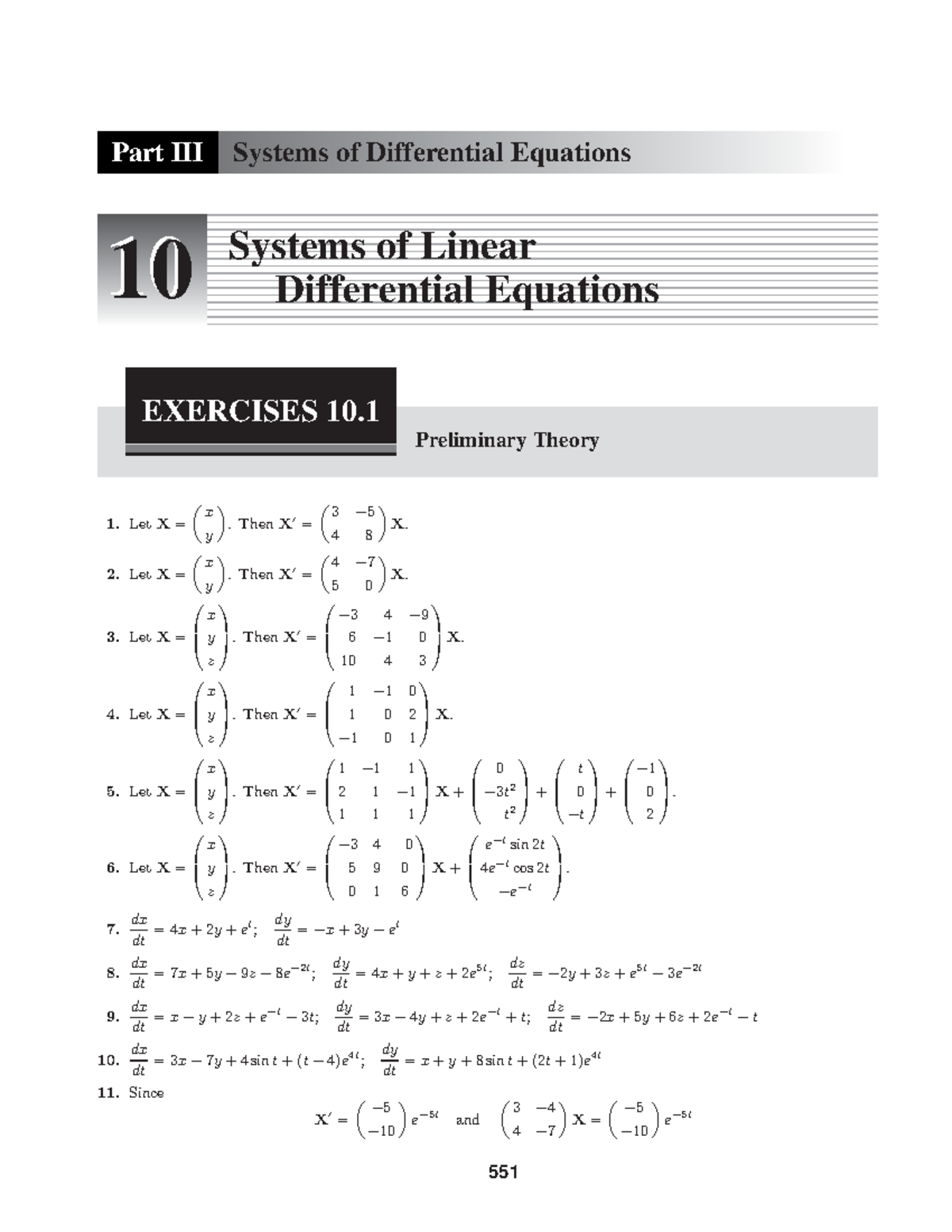 Chapt 10 - 수업후 과제 - Part III Systems of Differential Equations 1010 Systems of Linear ...