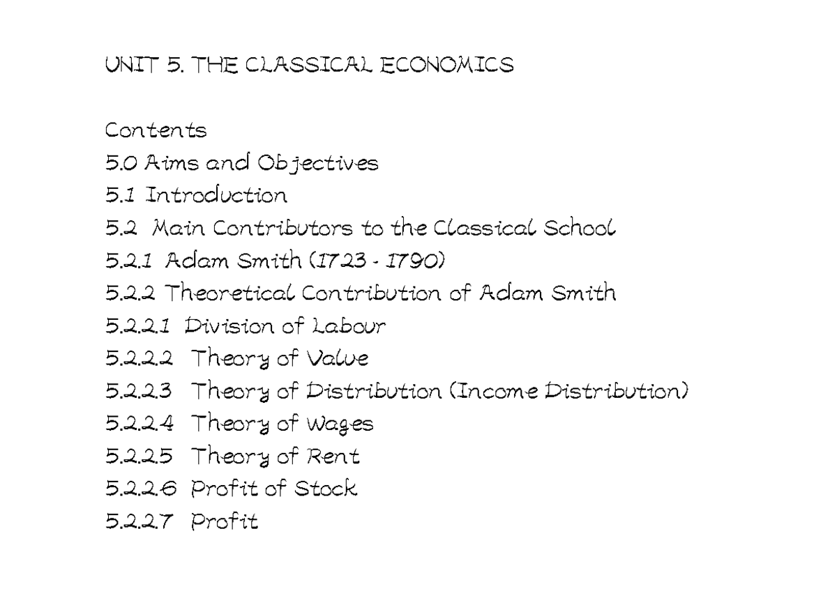 ECON5 - UNIT 5. THE CLASSICAL ECONOMICS Contents 5 Aims and Objectives ...