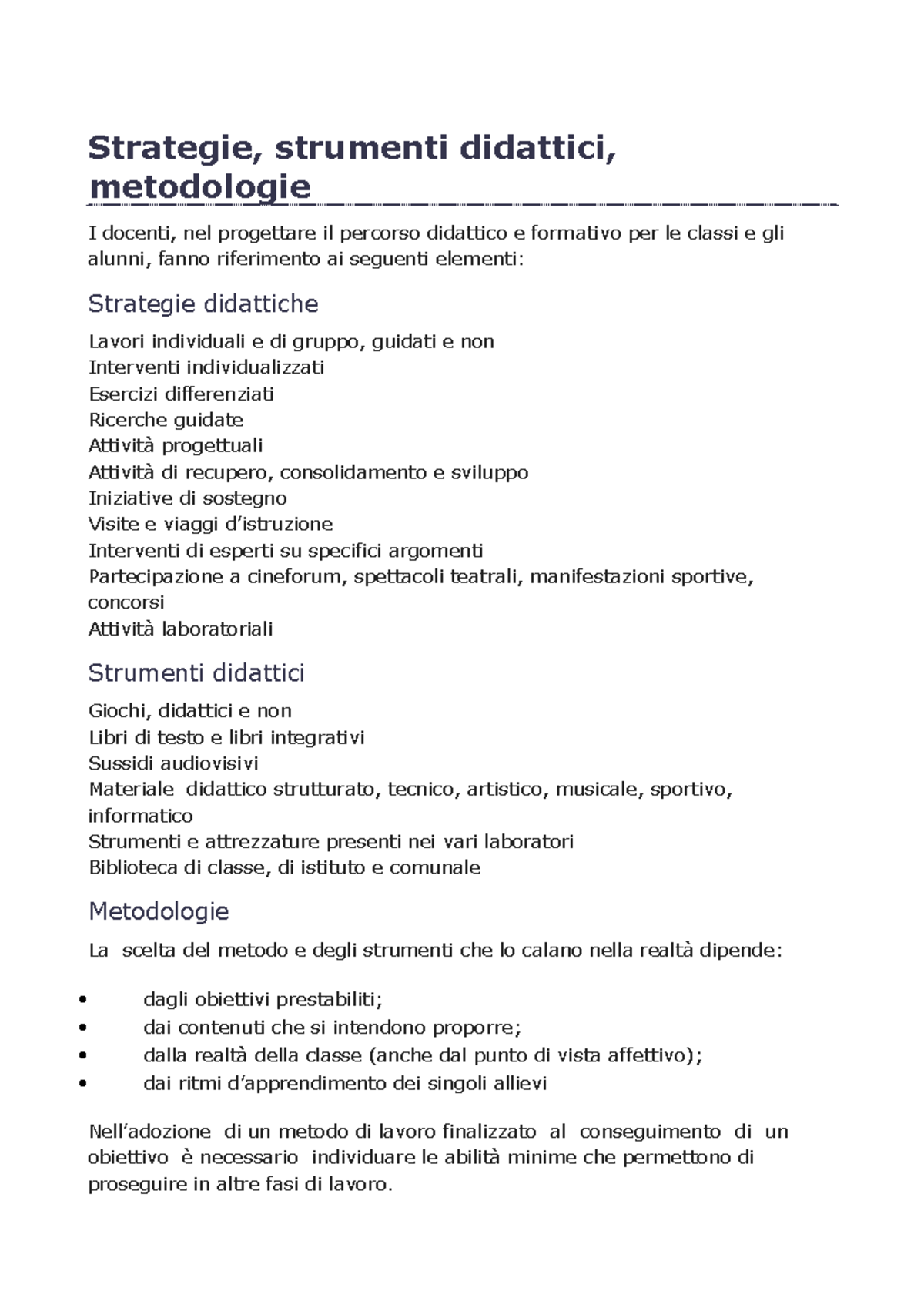 Strategie - appunti per la relazione finale - Strategie, strumenti ...