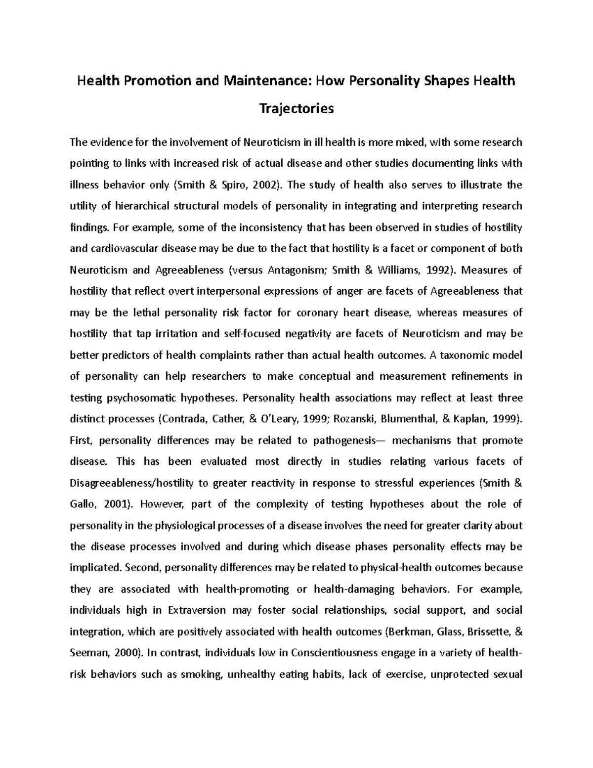 How Personality Shapes Health Trajectories - Health Promotion and ...