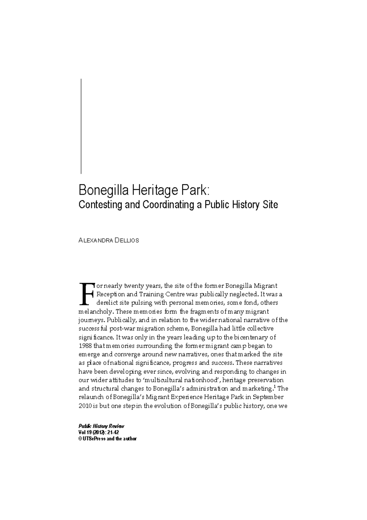 Bonegilla Heritage Park - Public History Review Vol 19 (2012): 21 ...