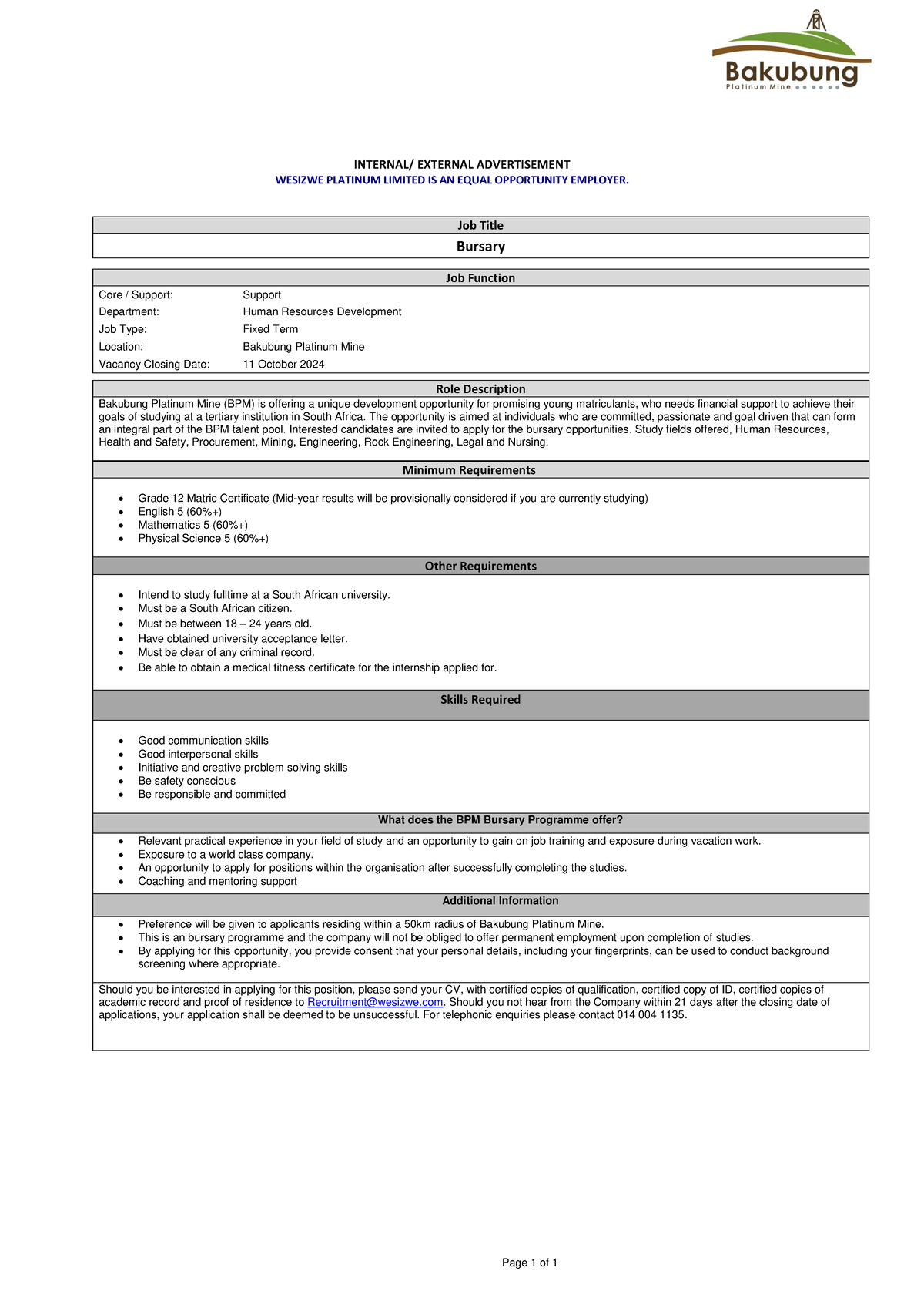 Bursary-2024-Advert - gvvjhbhy - Page 1 of 1 INTERNAL/ EXTERNAL ...
