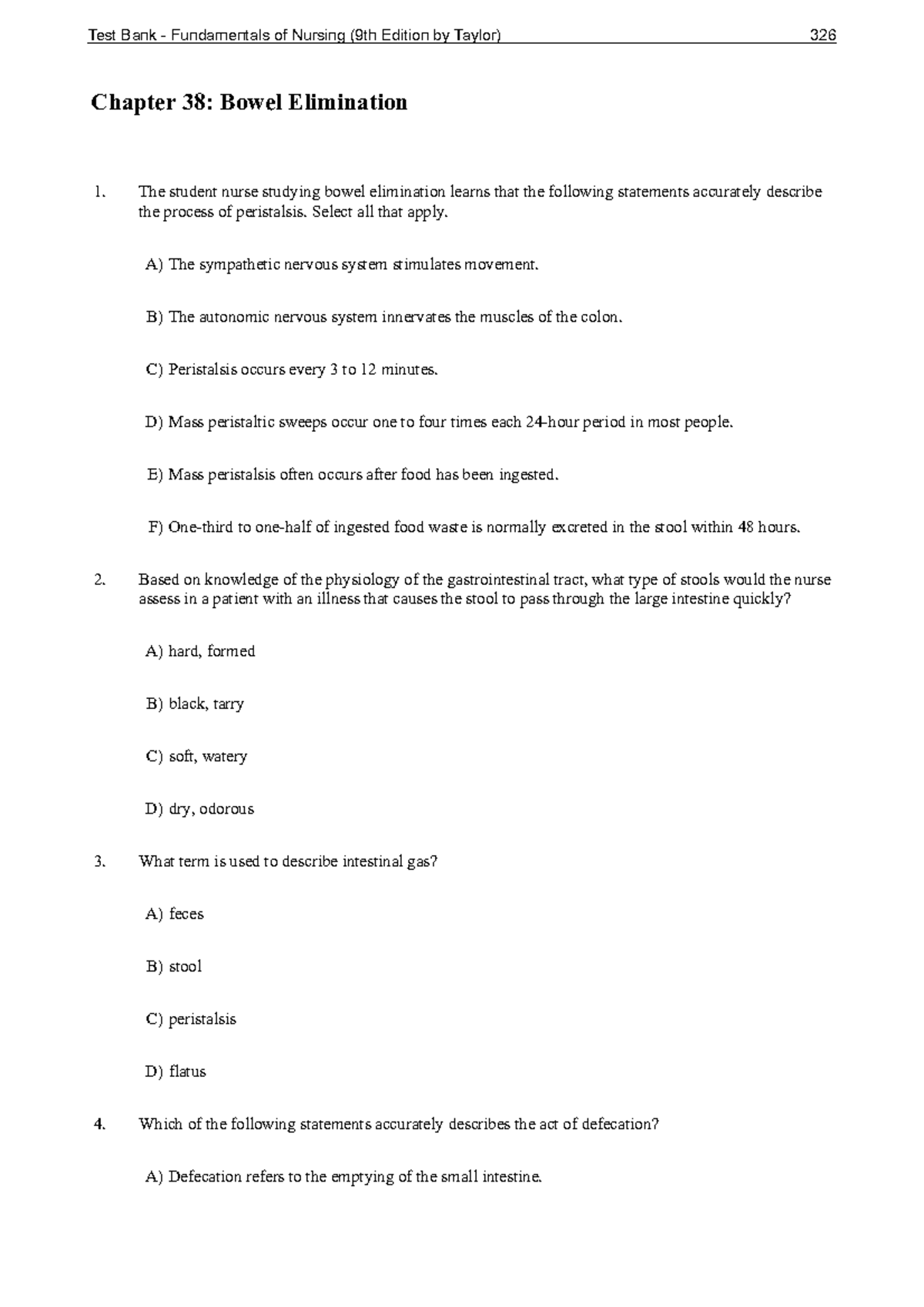 Fundamentals of Nursing ch 38 - Chapter 38: Bowel Elimination The ...
