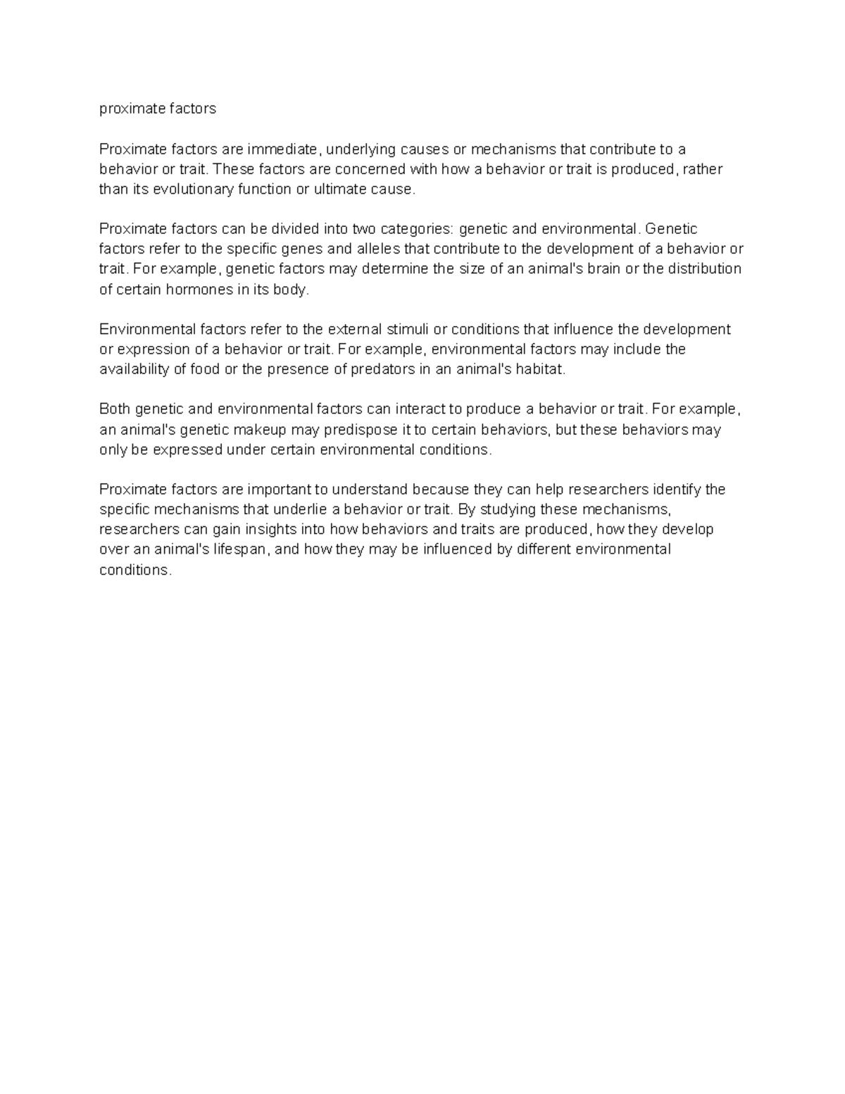 Proximate factors - proximate factors Proximate factors are immediate ...