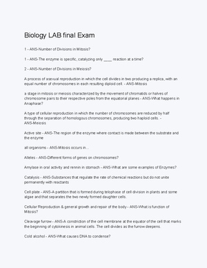BIOL2070 - CELL Biology Final EXAM - BIOL2070 - CELL BIOLOGY FINAL EXAM ...