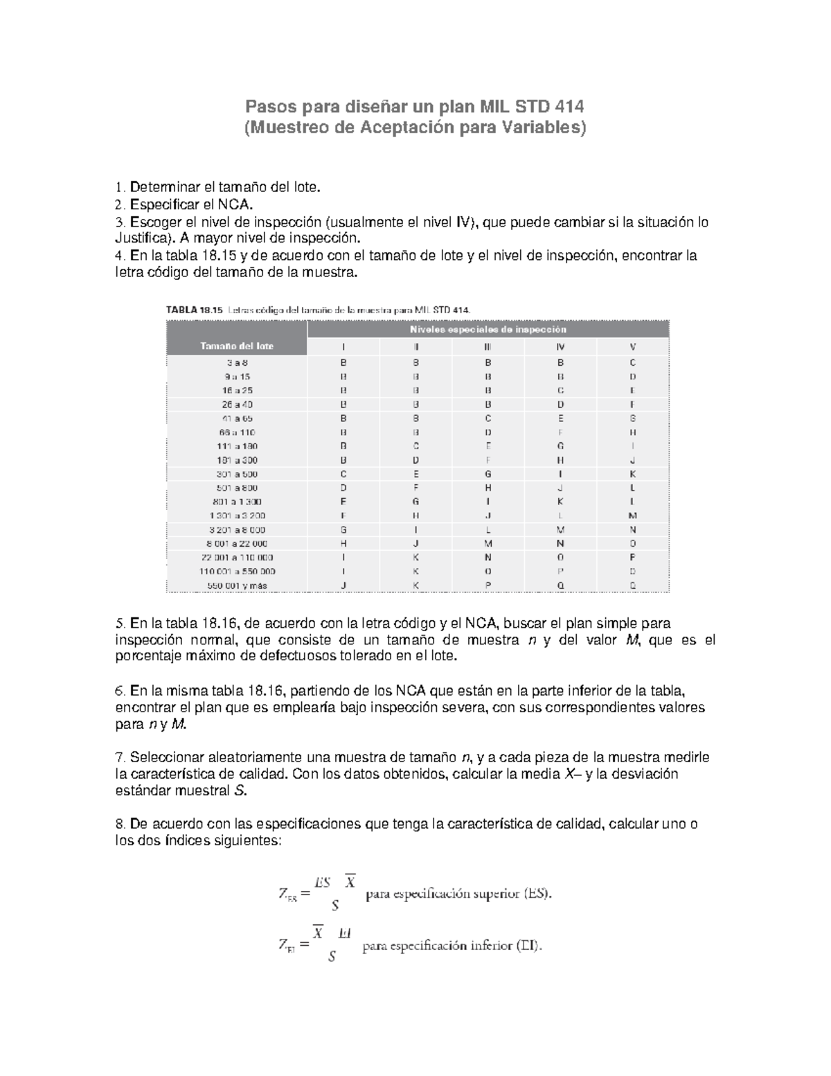 MIL STD 414 - Muestreo de aceptacion - Pasos para diseñar un plan MIL ...