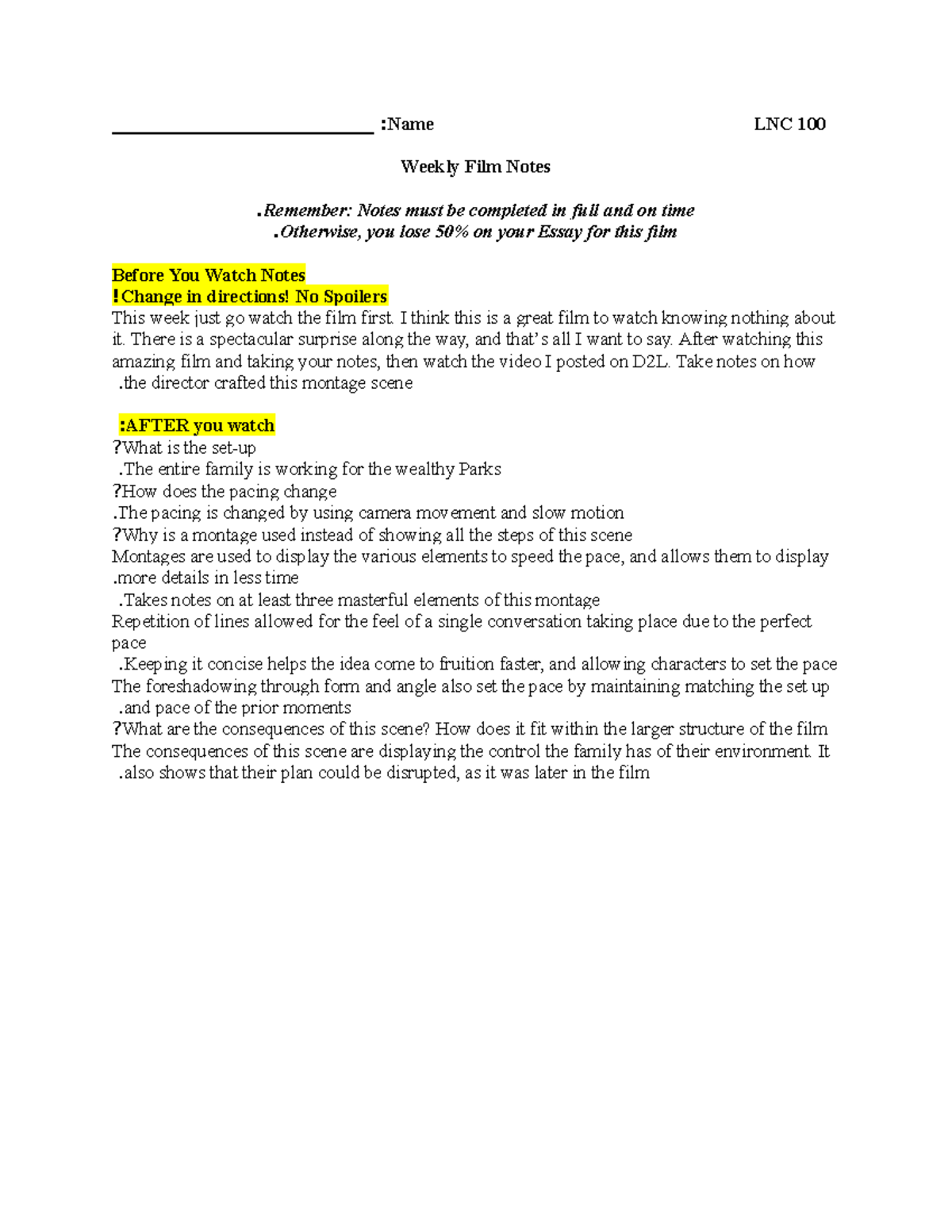 Parasite notes - Moser - ____________________________ :Name LNC 100 ...