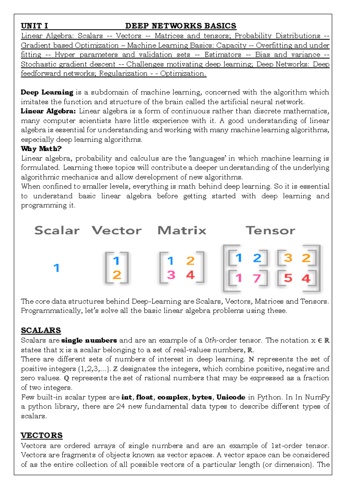 Unit I Deep Networks Basics Unit I Deep Networks Basics Linear