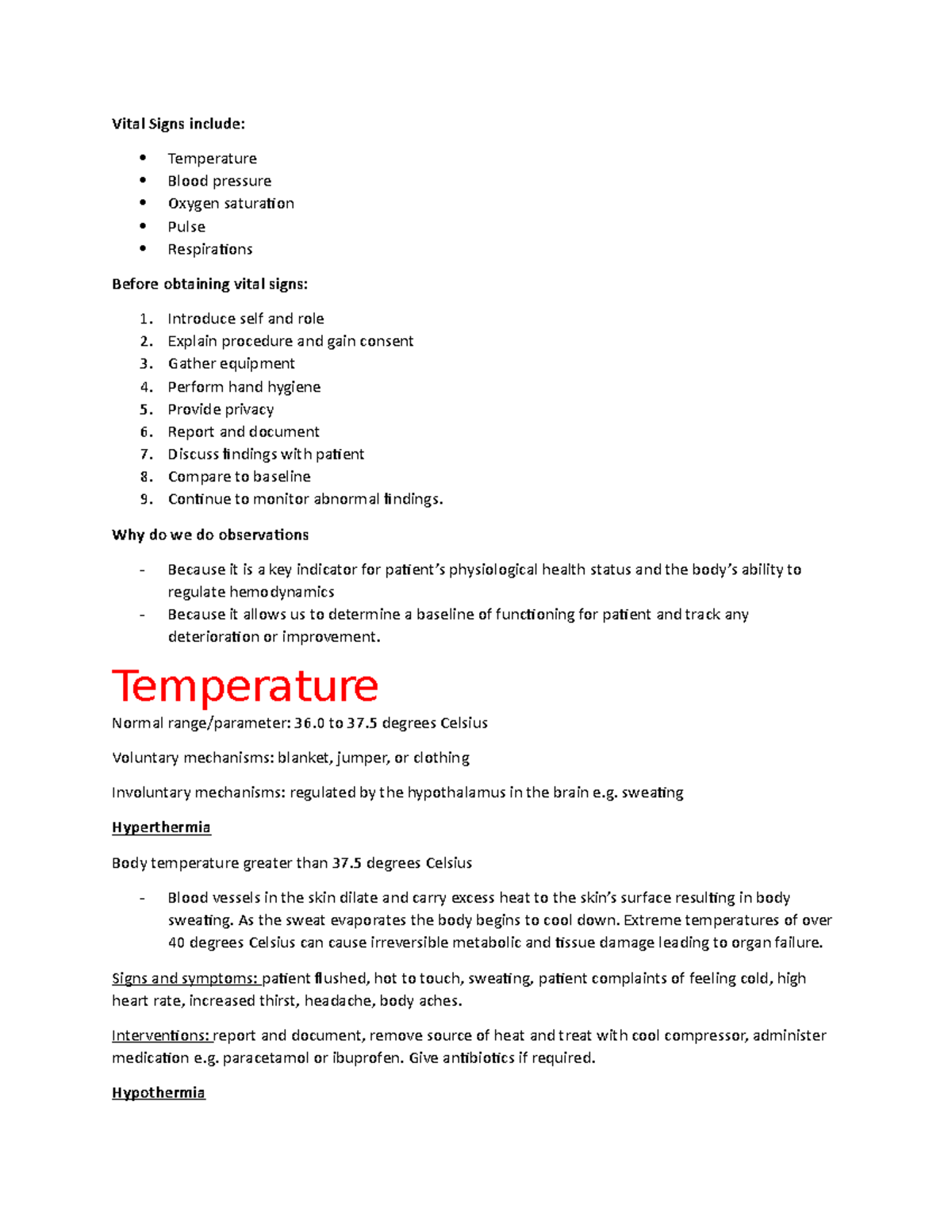 Vital Signs revision - Vital Signs include: Temperature Blood pressure ...