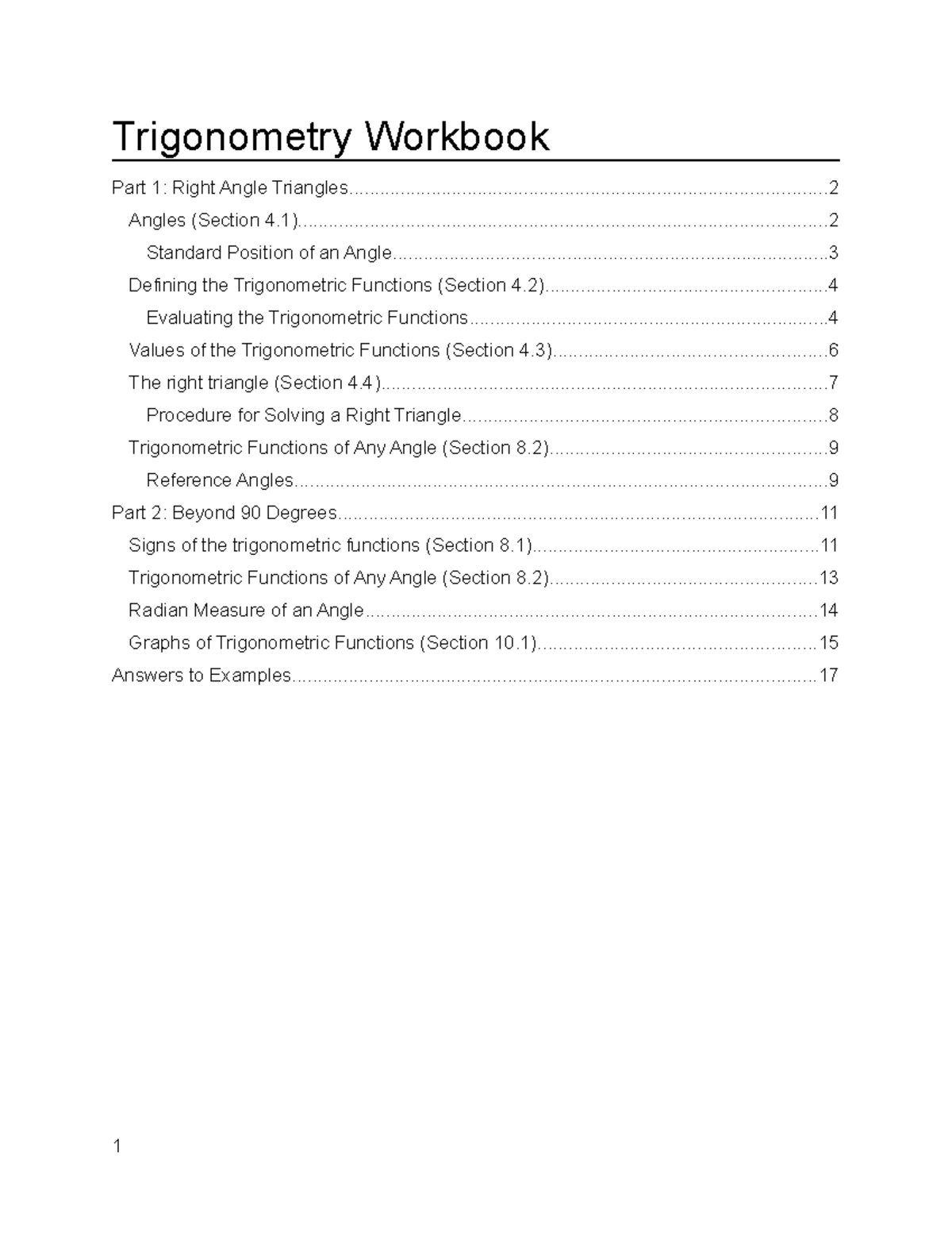 Trigonometry Workbook - Trigonometry Workbook Part 1: Right Angle - Studocu