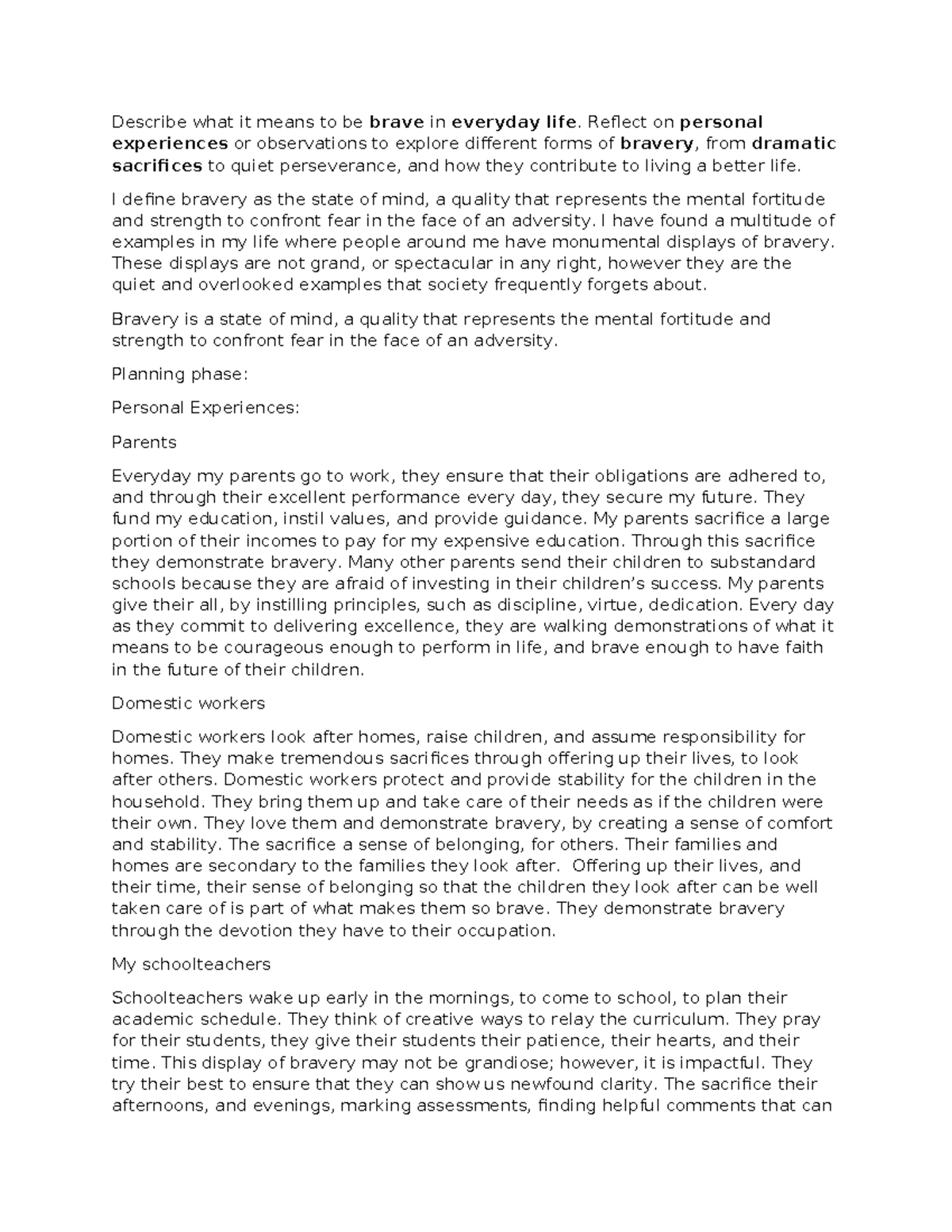 PLanning initial draft without A.i suggestions or external review - Describe what it means to be ...
