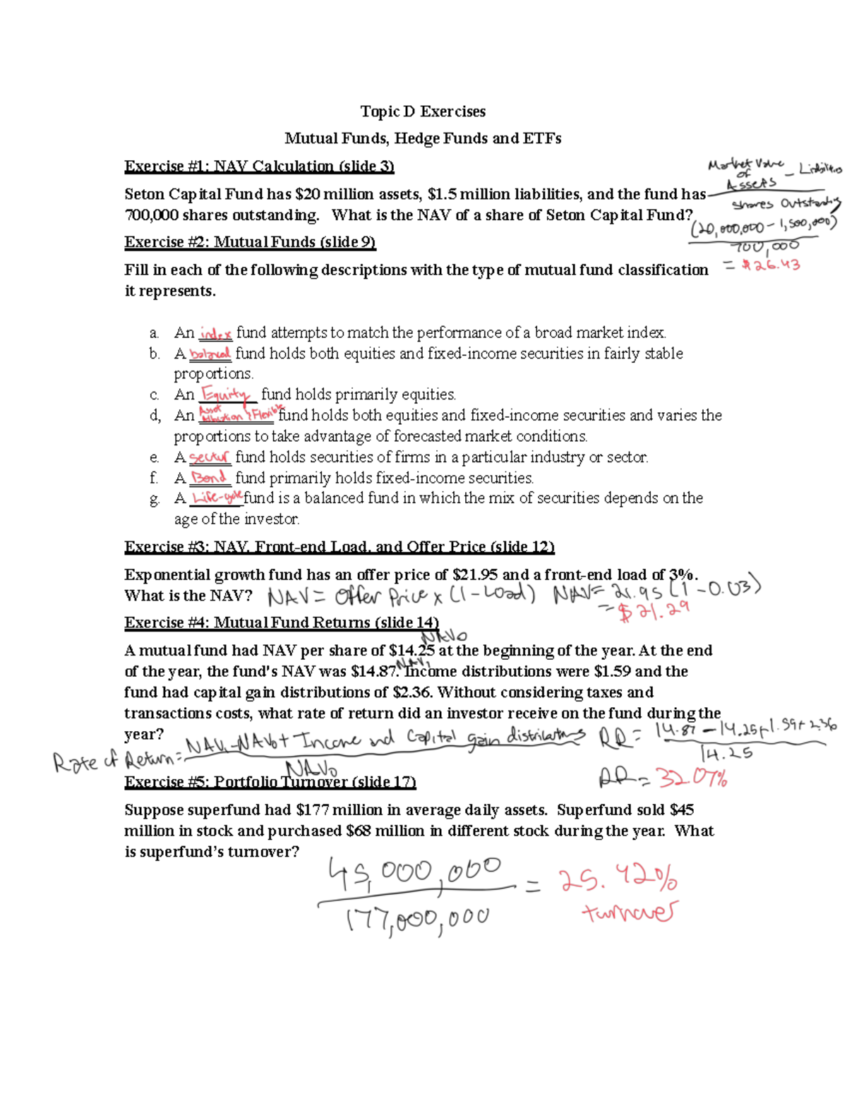 Topic D Exercises F19 - Topic D Exercises Mutual Funds, Hedge Funds and ...