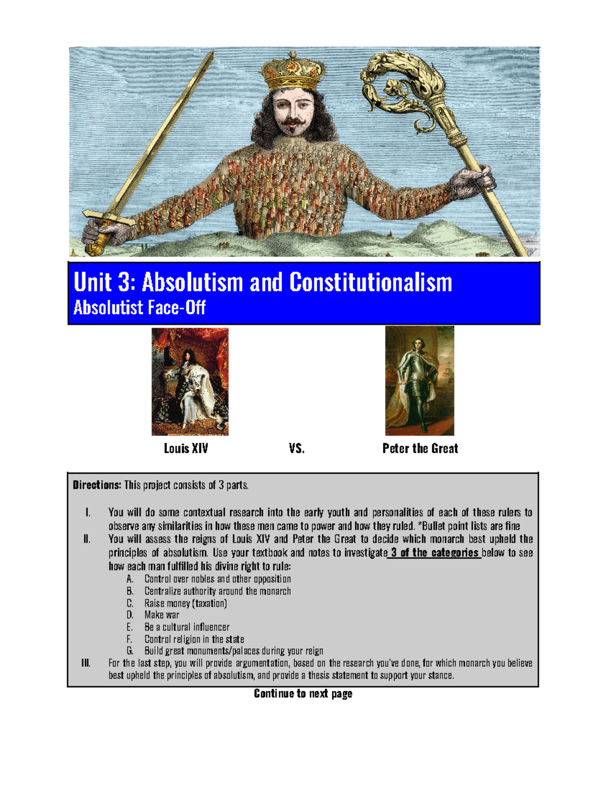 Absolutist Face-Off - Unit 3: Absolutism and Constitutionalism ...