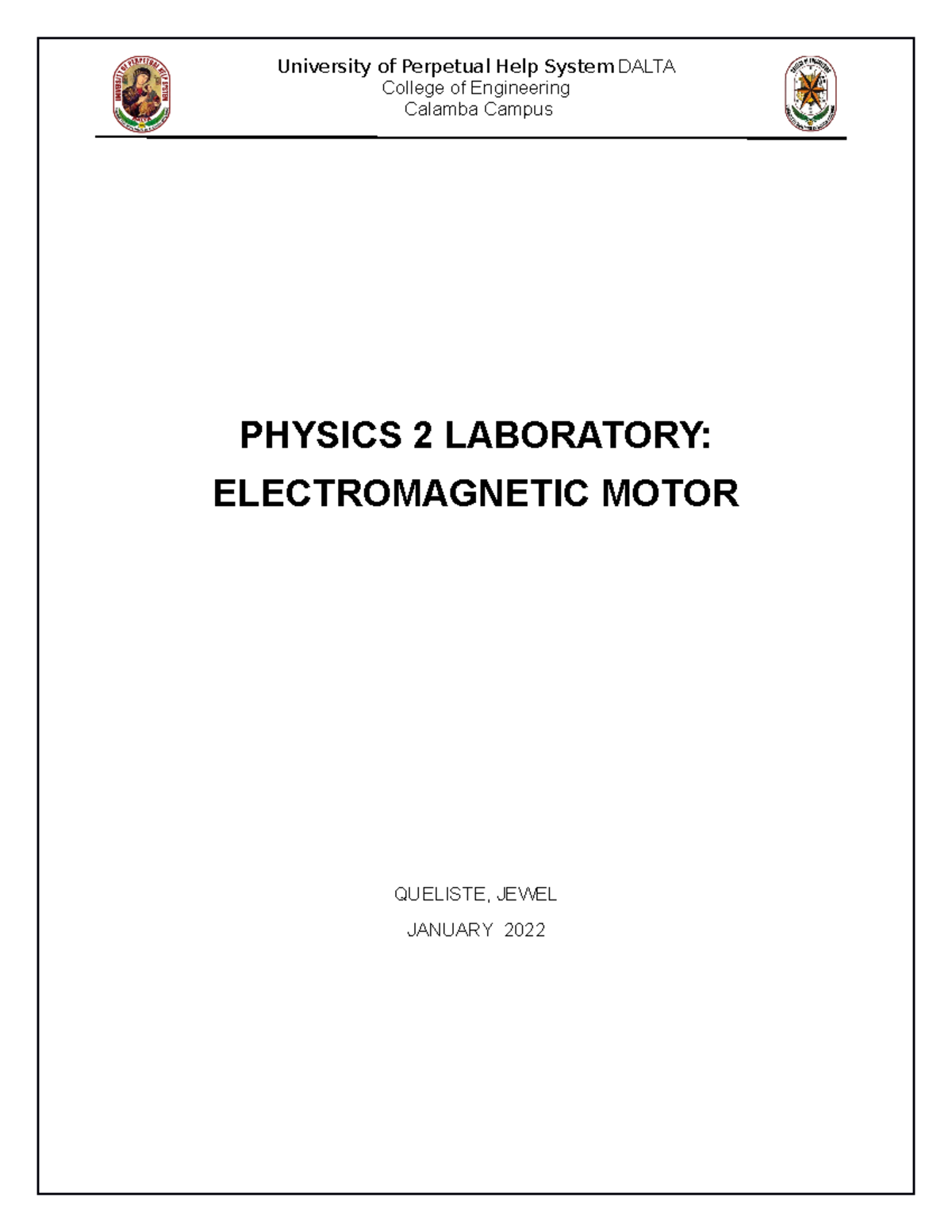 Electromagnetic Motor Queliste - College of Engineering Calamba Campus ...