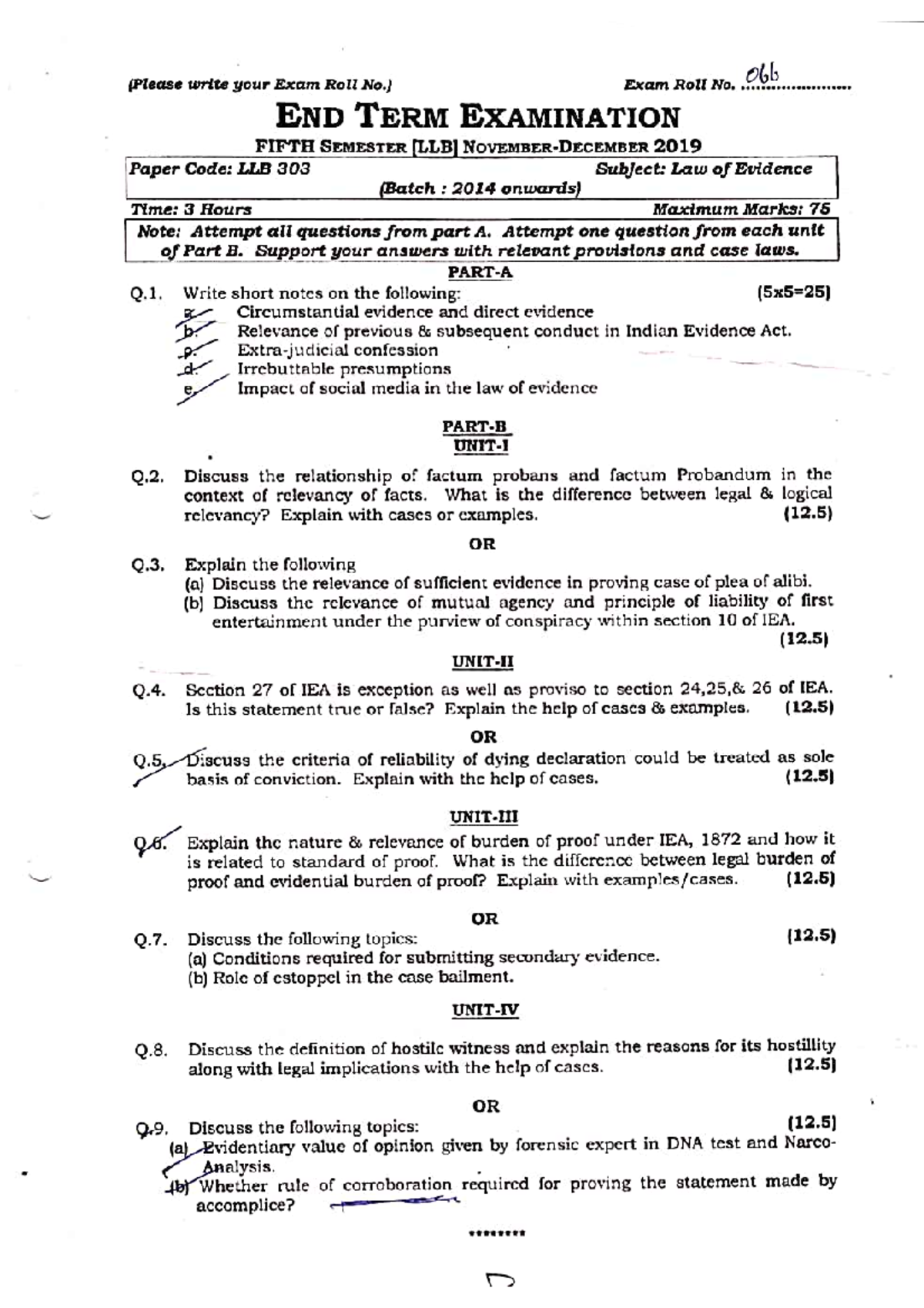 Evidence ques pprs - QUES PAPERS OF IPU FROM 2015-2019 - Law of ...