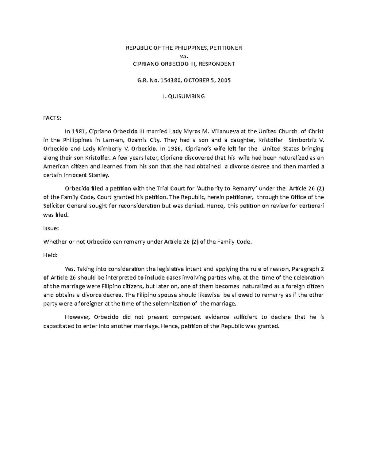 9. People v. Orbecido - ASSIGNMENT CASE DIGEST TO BE SUBMITTED BEFORE ...