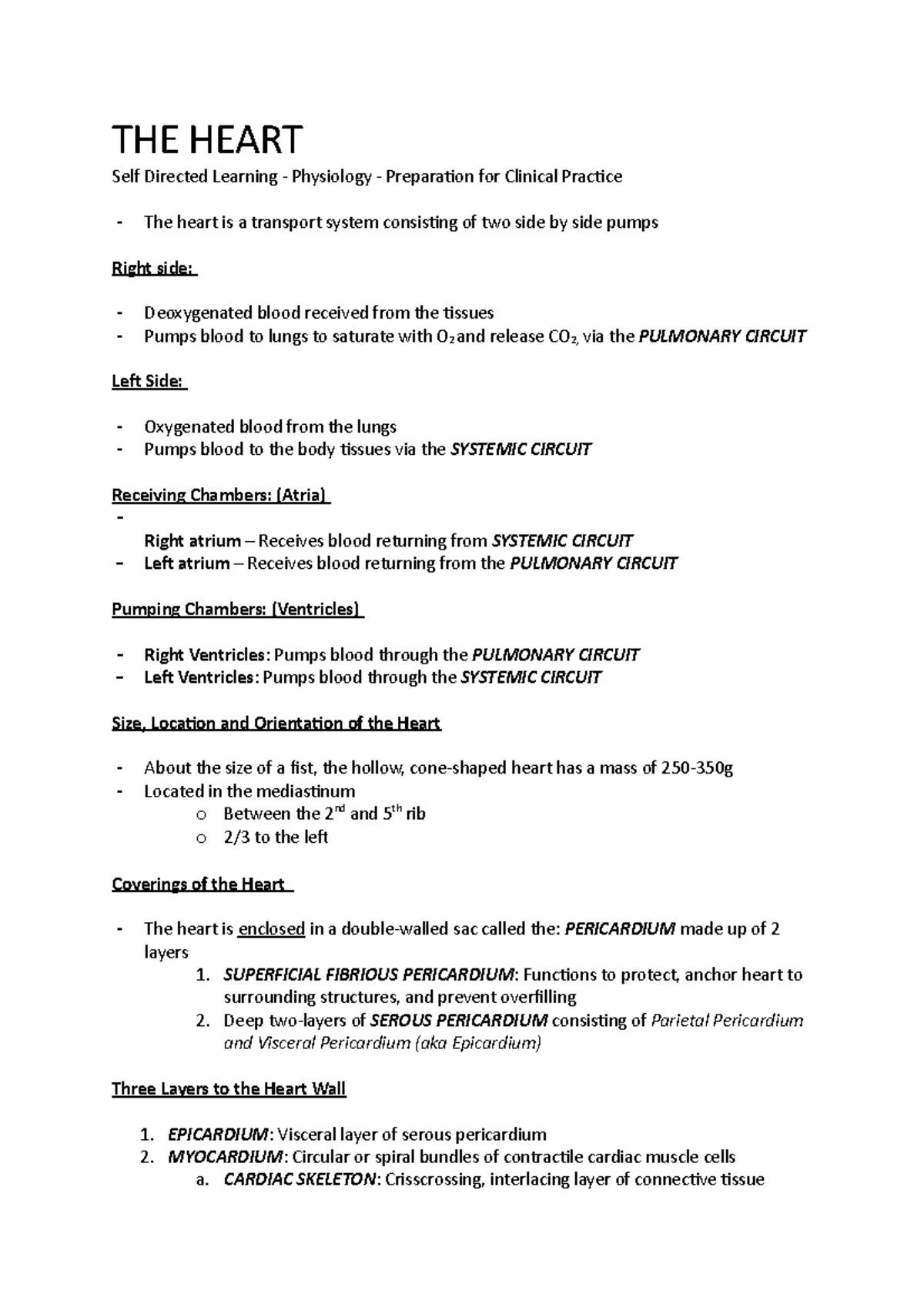The Heart - Lecture Notes - THE HEART Self Directed Learning ...